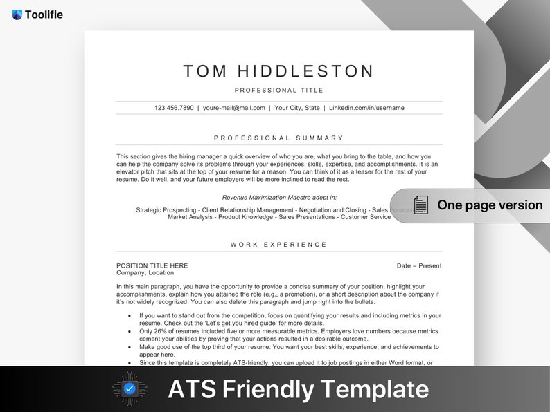 ATS Friendly Resume Template for Google Docs, Word and Pages Resume ...