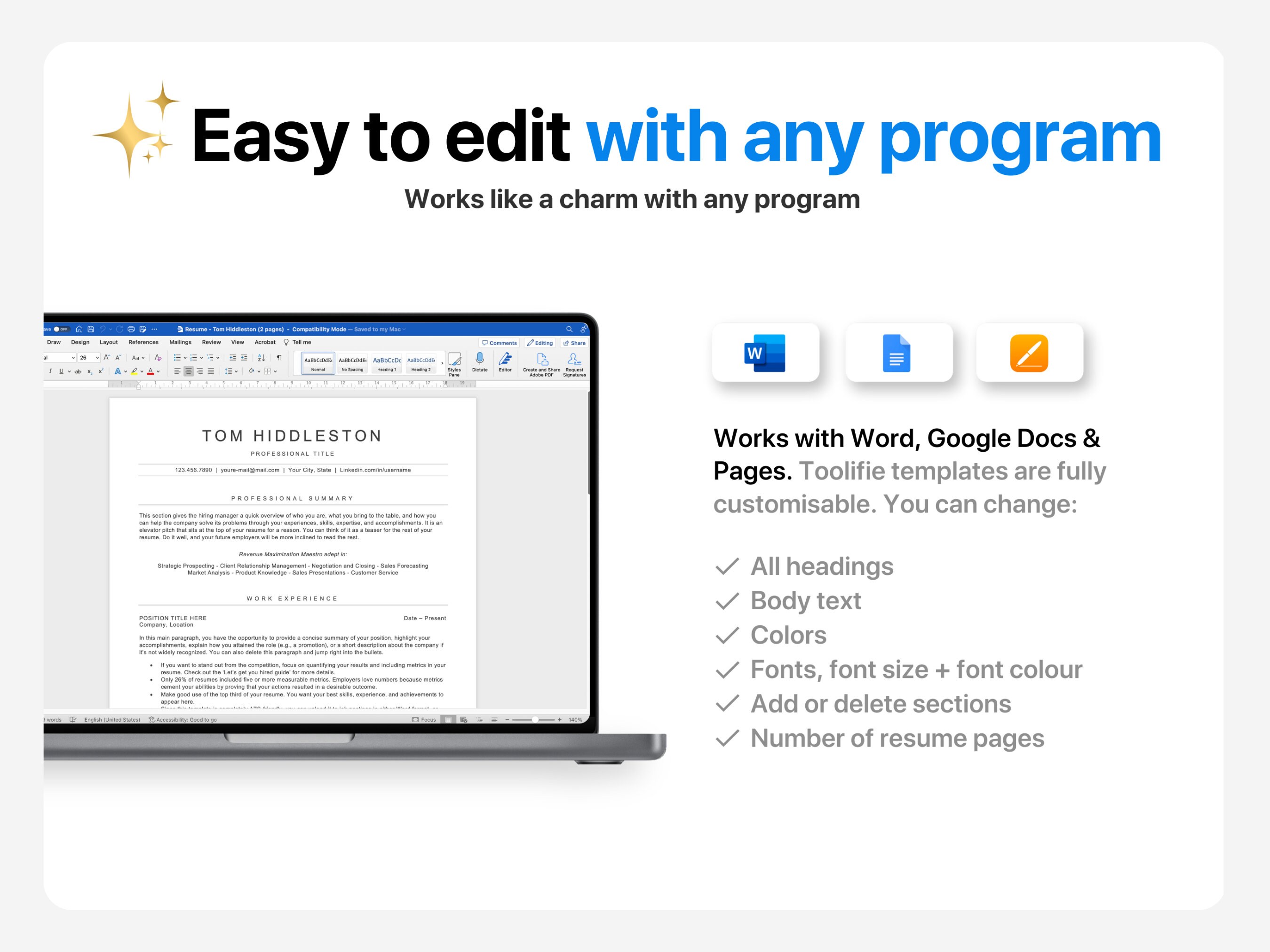 ATS Friendly Resume Template for Google Docs, Word and Pages Resume ...