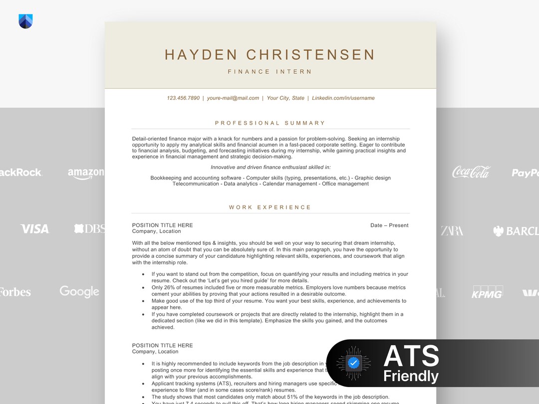 ATS Friendly Resume Template for Google Docs, Word and Pages Resume ...