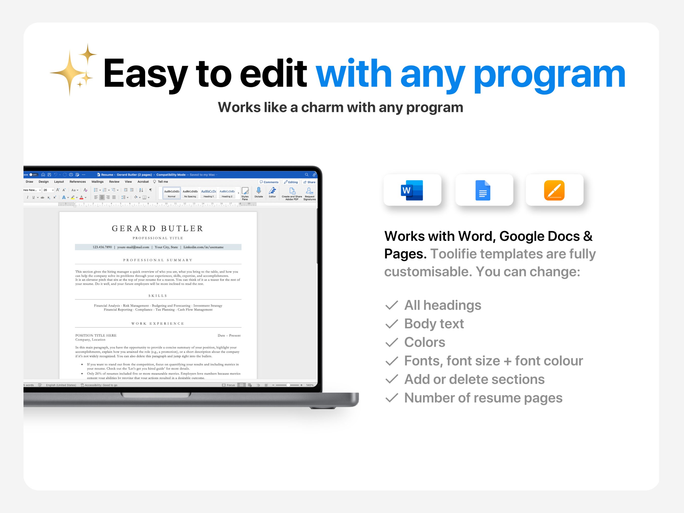 ATS Friendly Resume Template for Google Docs, Word and Pages Resume ...