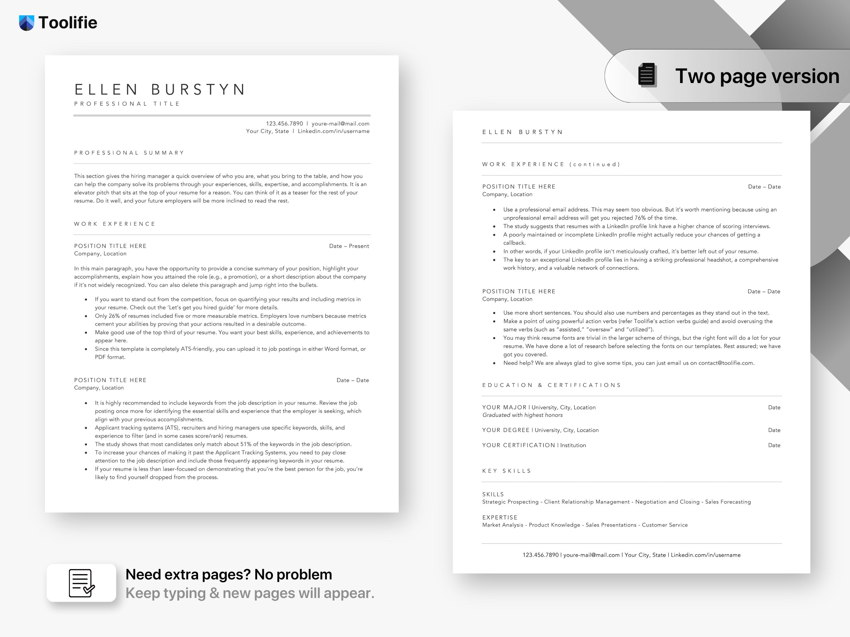 ATS Friendly Resume Template for Google Docs, Word and Pages Resume ...