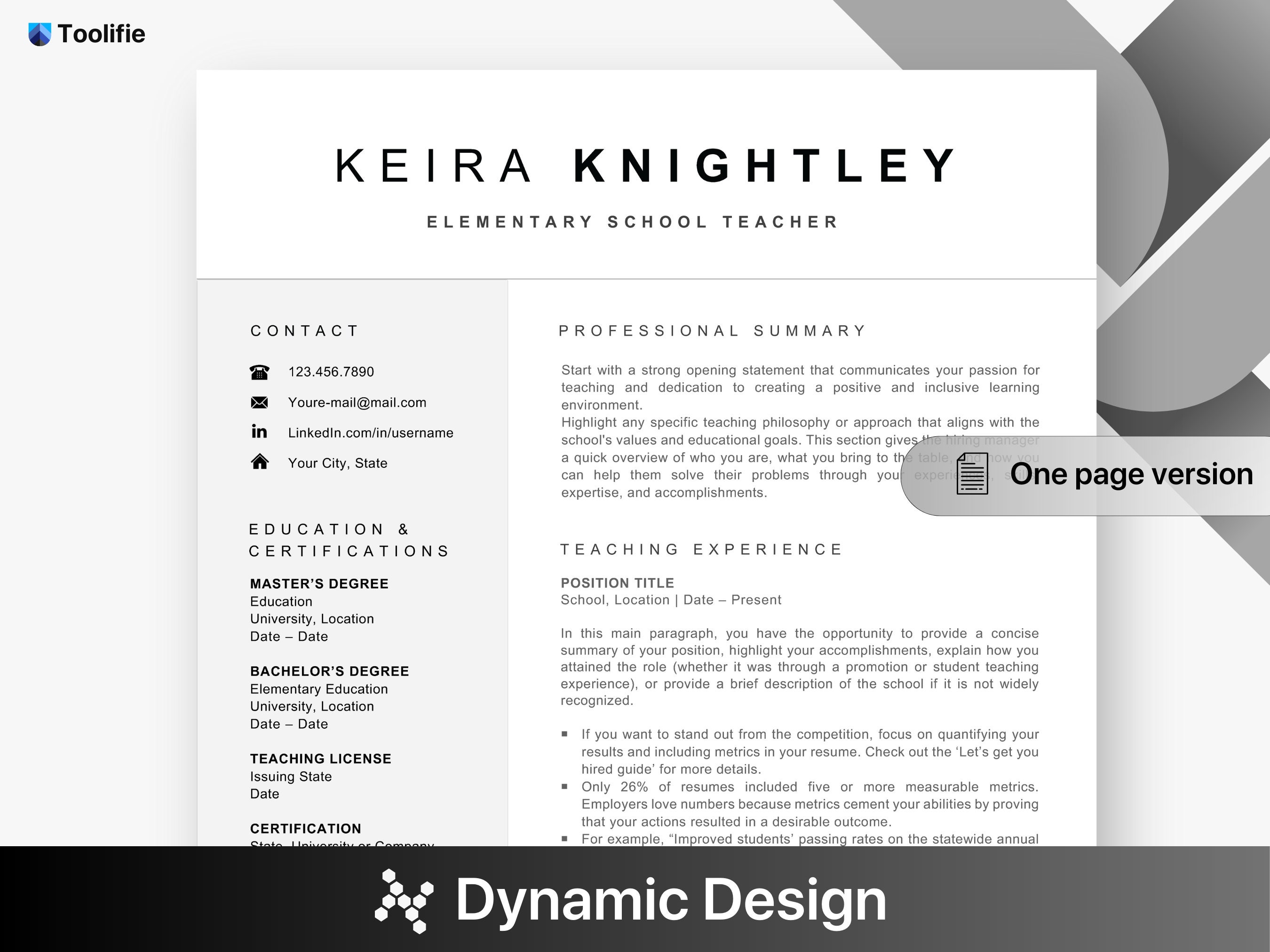 2024 Teacher Resume Template for Google Docs, Word & Pages | Substitute ...