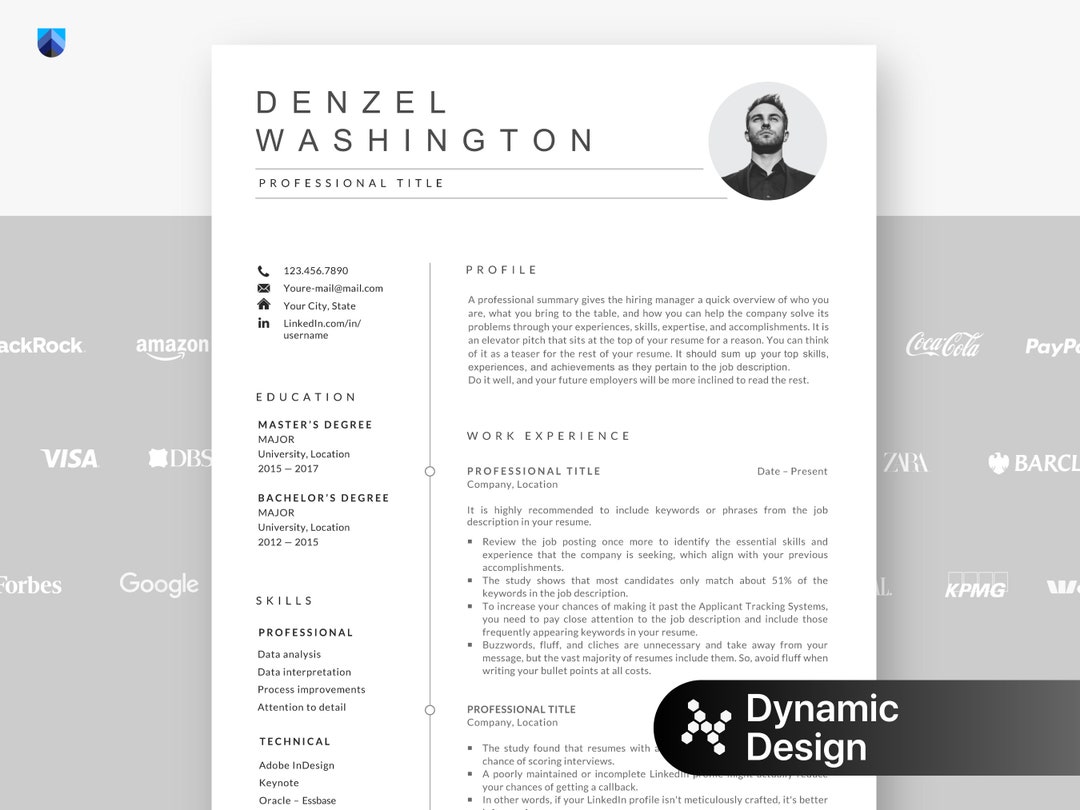 2024 Headshot Resume Template for Google Docs, Word & Pages | CV Template With Photo | Resume CV ...