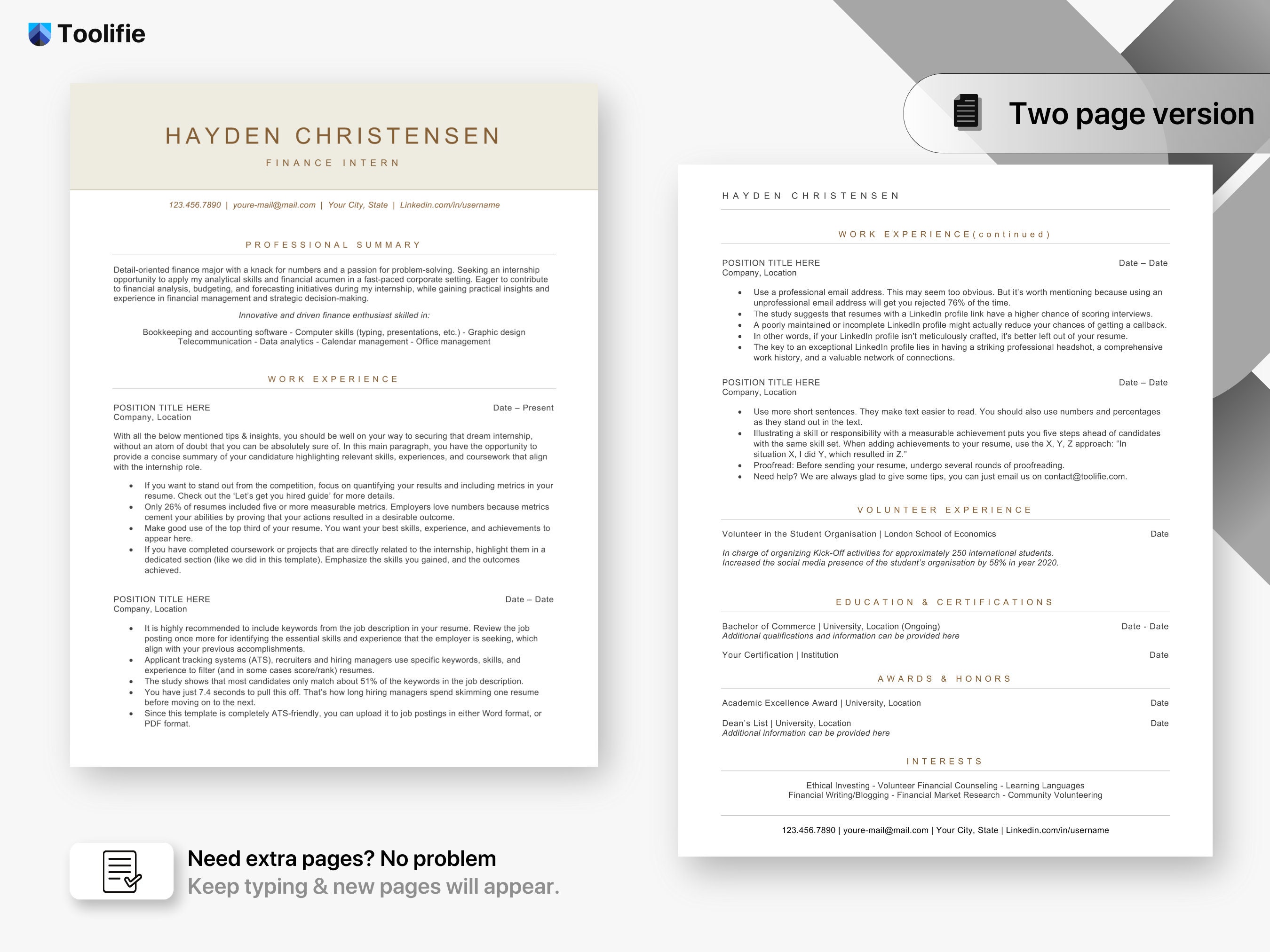 ATS Friendly Resume Template for Google Docs, Word and Pages Resume ...