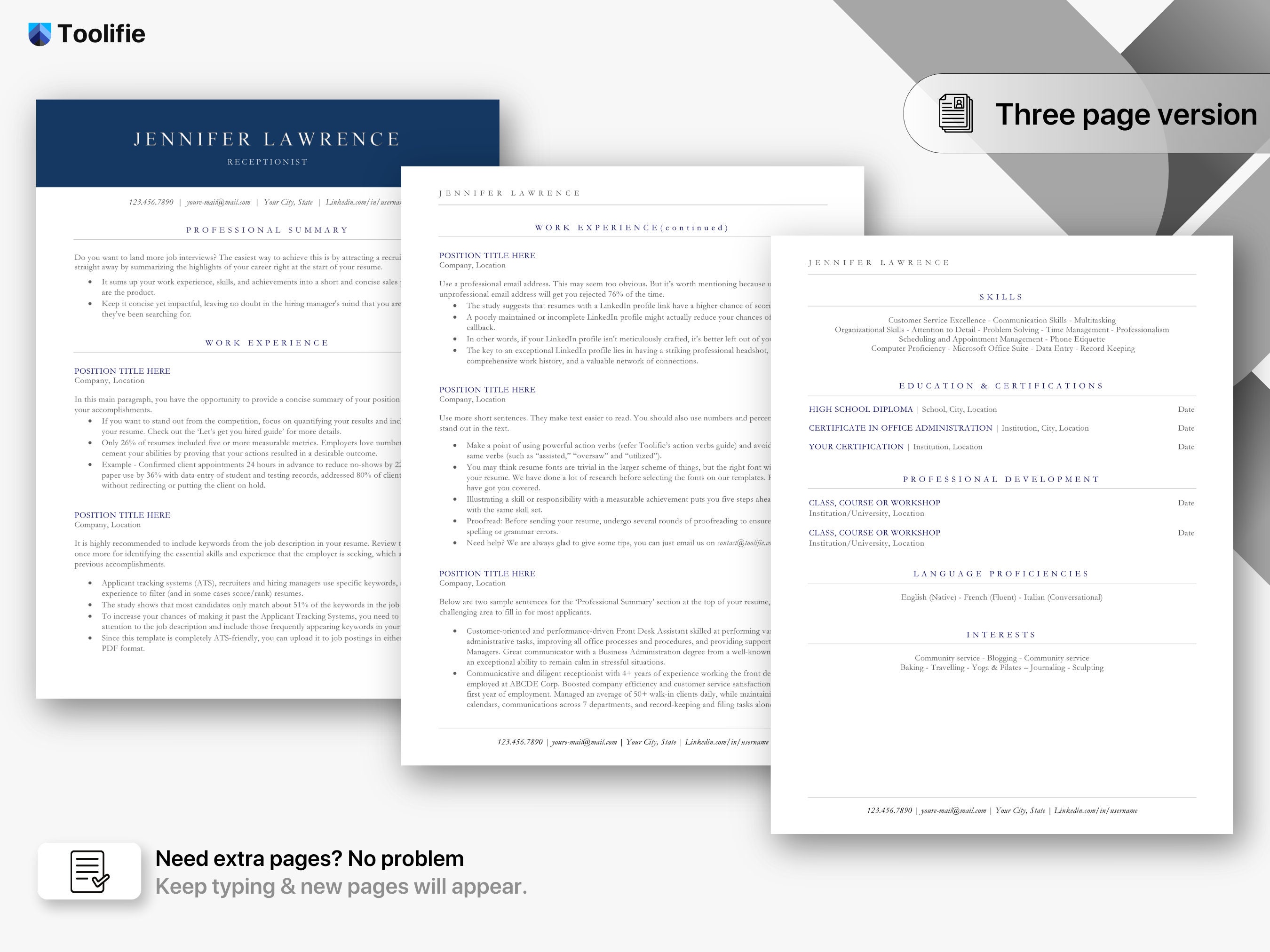 ATS Friendly Resume Template for Google Docs, Word and Pages Resume ...
