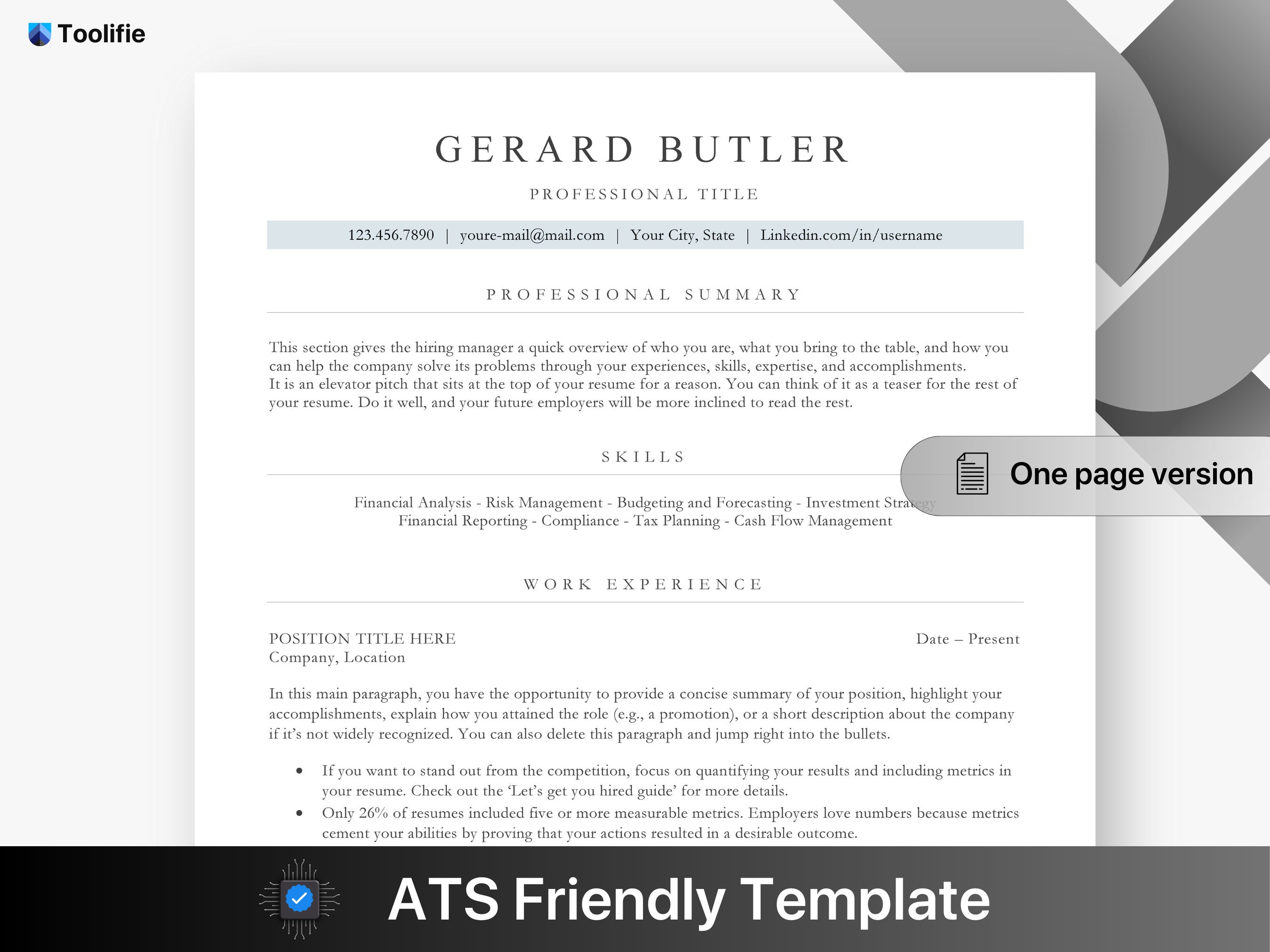 ATS Friendly Resume Template for Google Docs, Word and Pages Resume ...