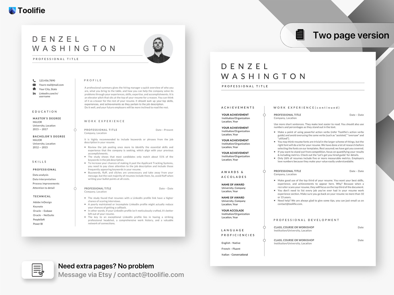 2024 Headshot Resume Template for Google Docs, Word & Pages CV Template ...