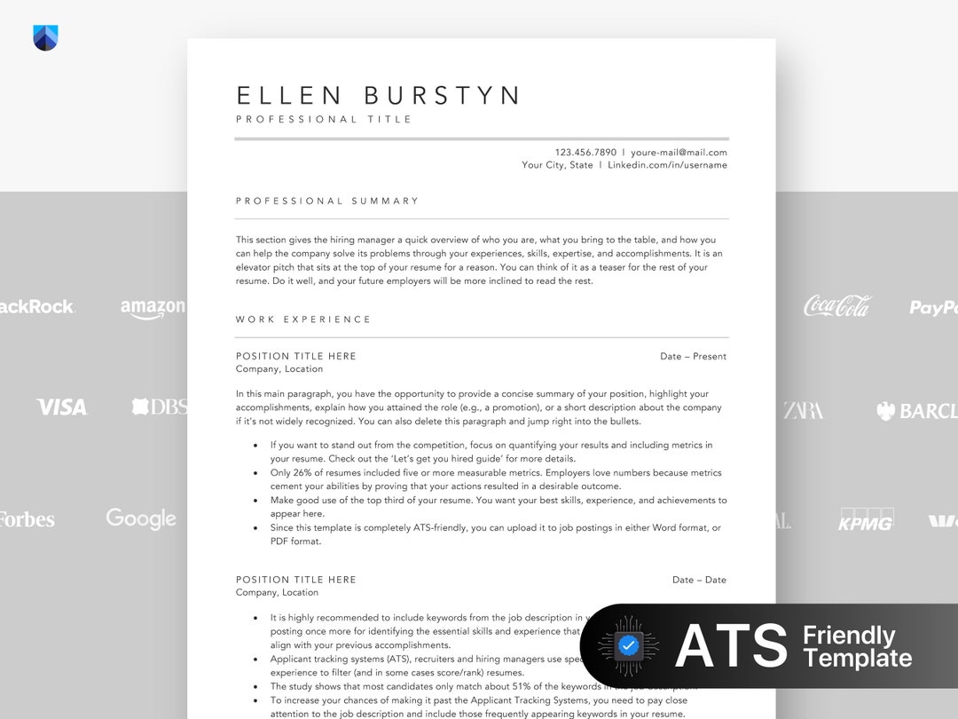 ATS Friendly Resume Template for Google Docs, Word and Pages Resume ...