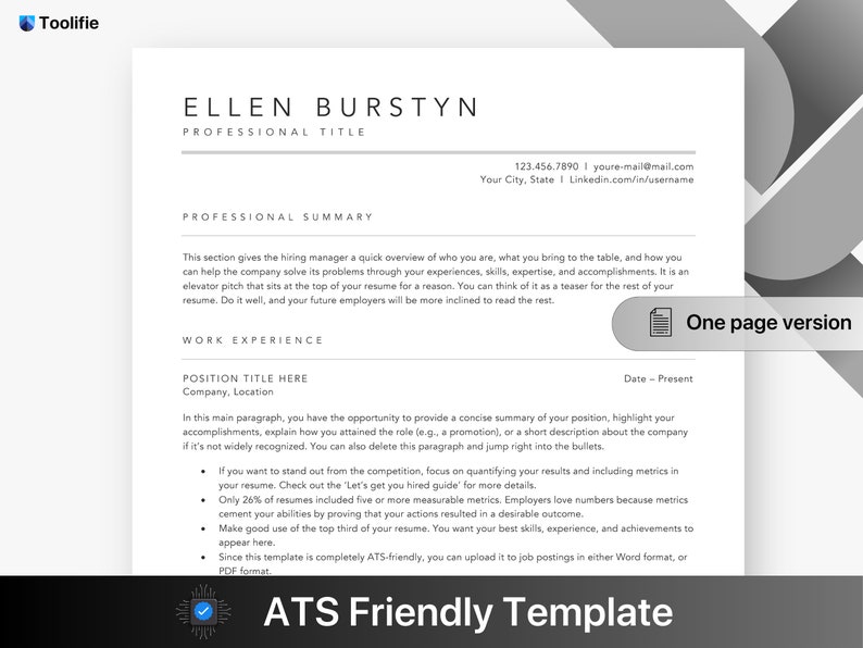 ATS Friendly Resume Template for Google Docs, Word and Pages Resume ...
