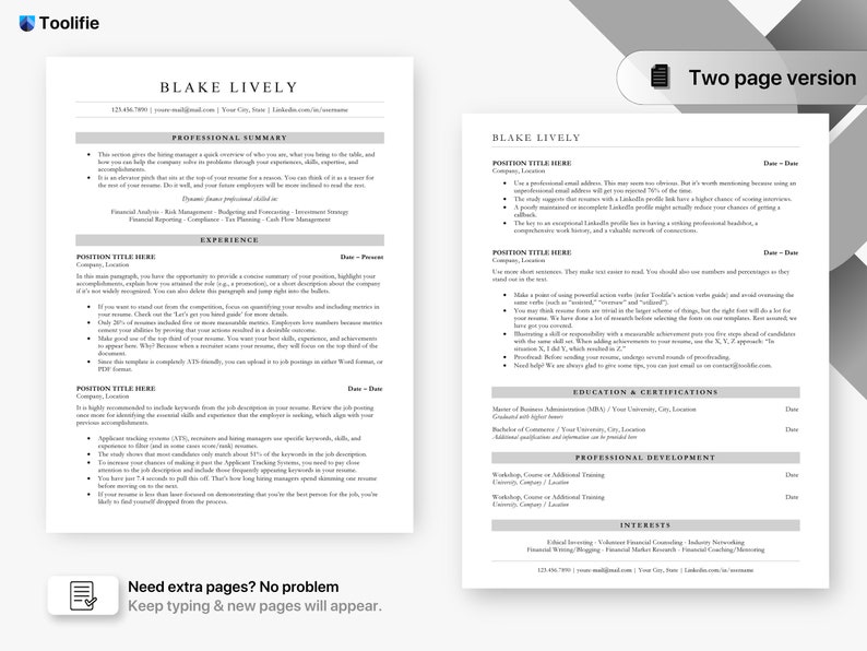 ATS Friendly Resume Template for Microsoft Word and Google Docs, Cover ...