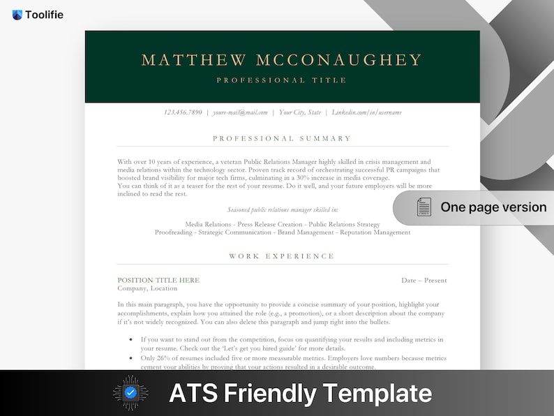 ATS Friendly Resume Template for Google Docs, Word and Pages Resume ...