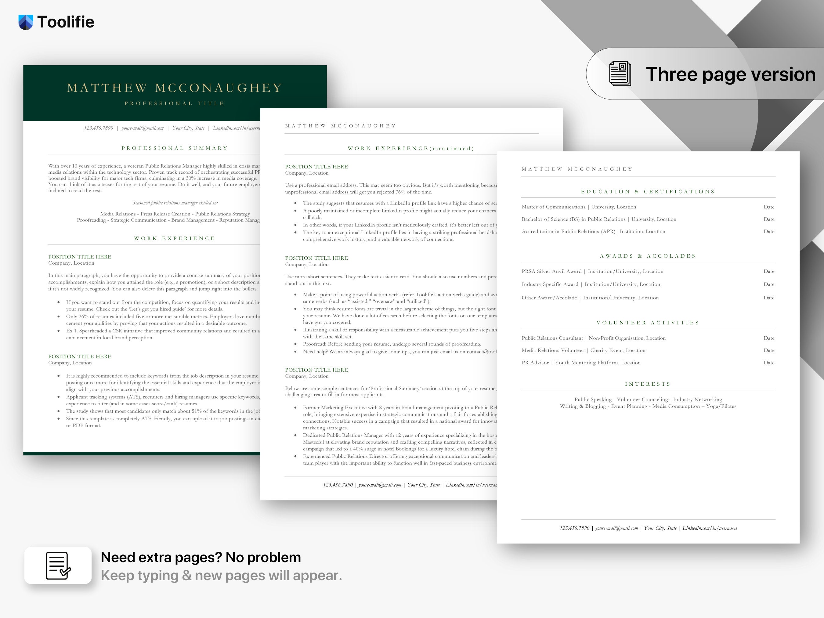 ATS Friendly Resume Template for Google Docs, Word and Pages Resume ...