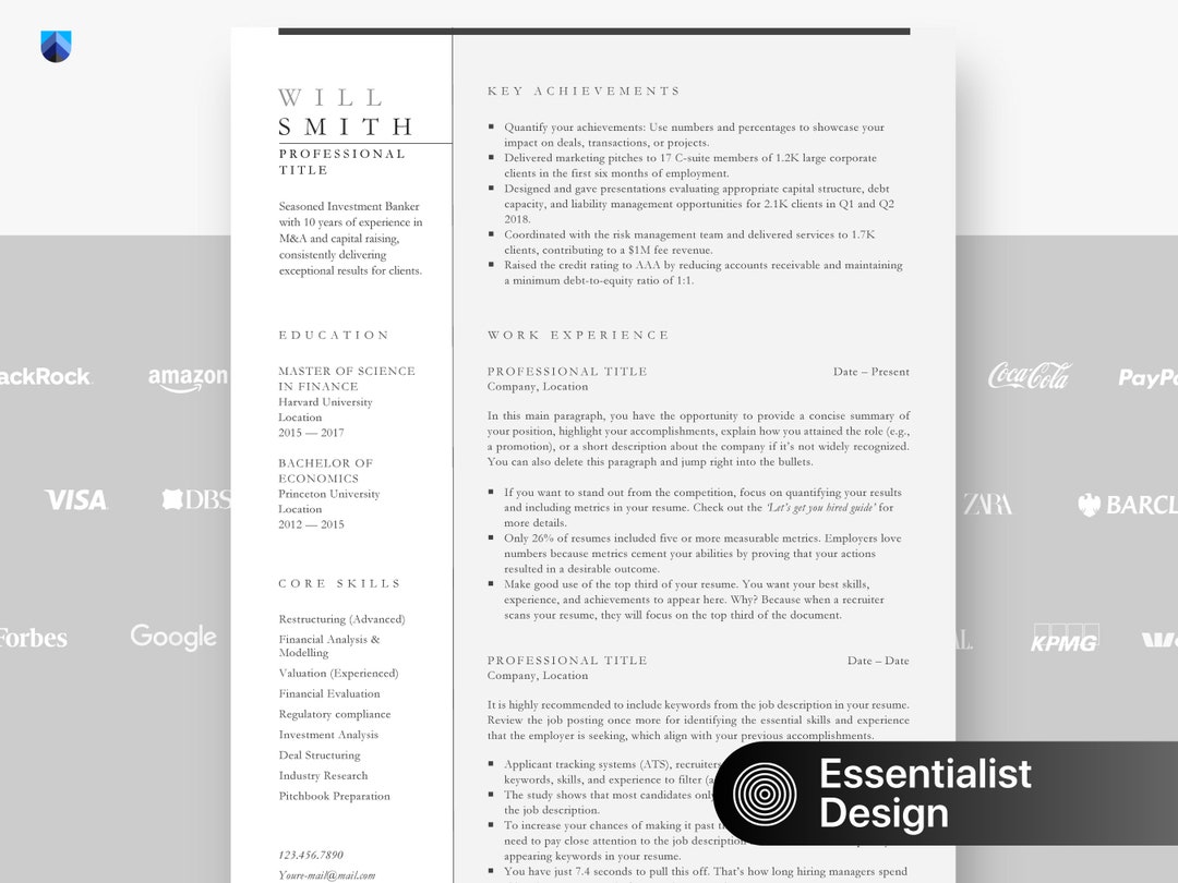 Modern Resume Template for Google Docs, Word and Apple Pages Resume, 1 ...