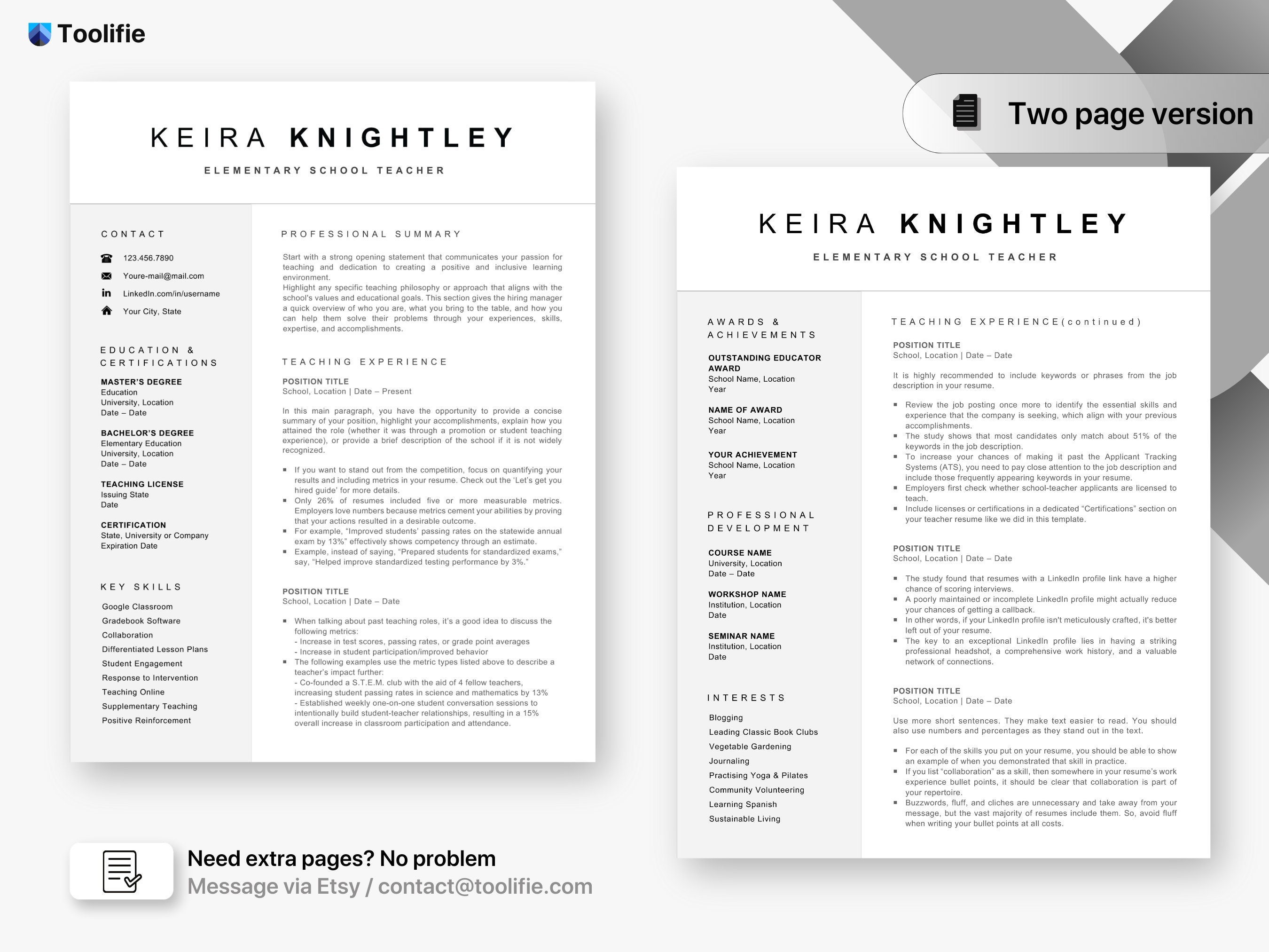 2024 Teacher Resume Template for Google Docs, Word & Pages | Substitute ...