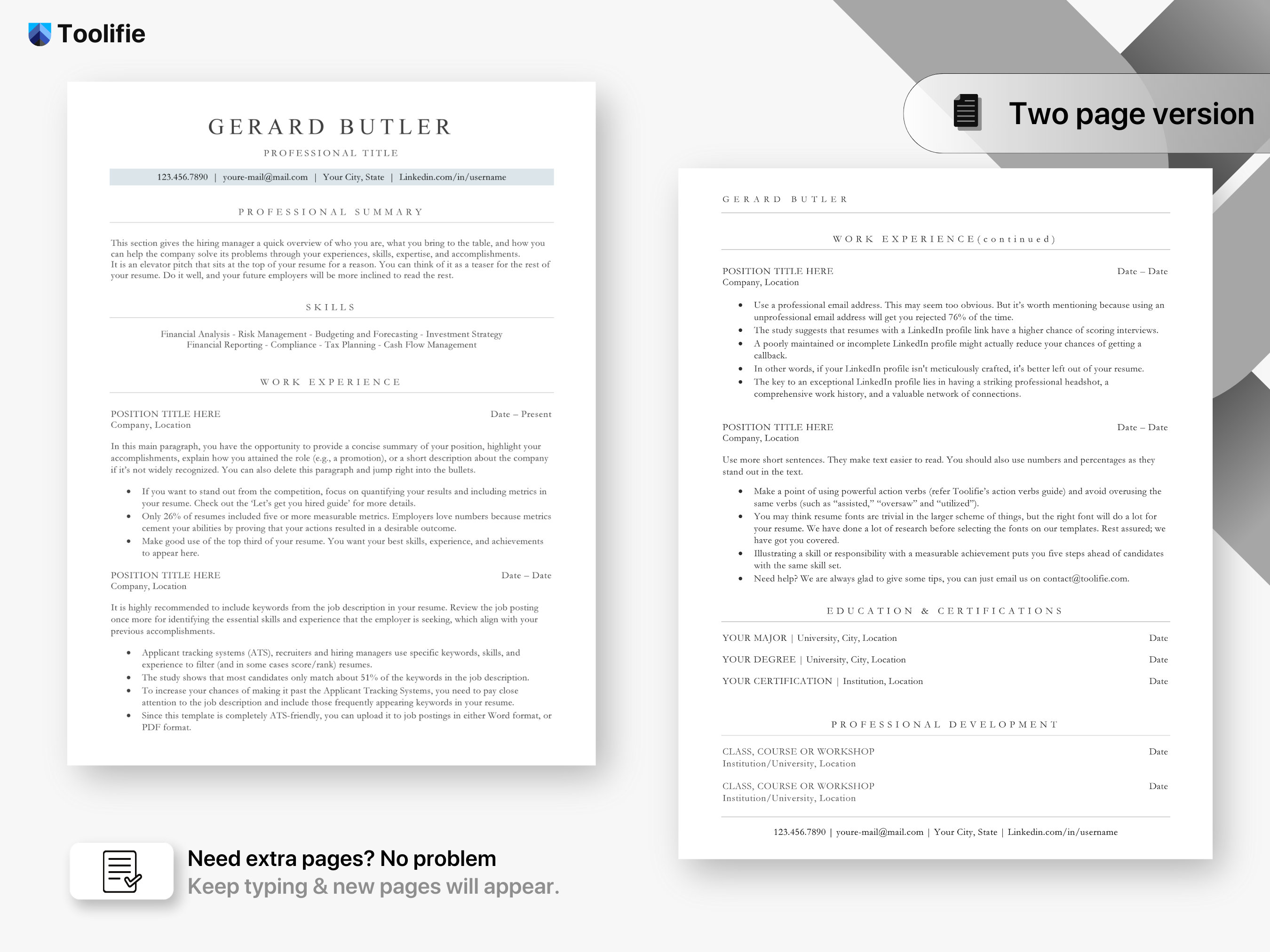 ATS Friendly Resume Template for Google Docs, Word and Pages Resume ...
