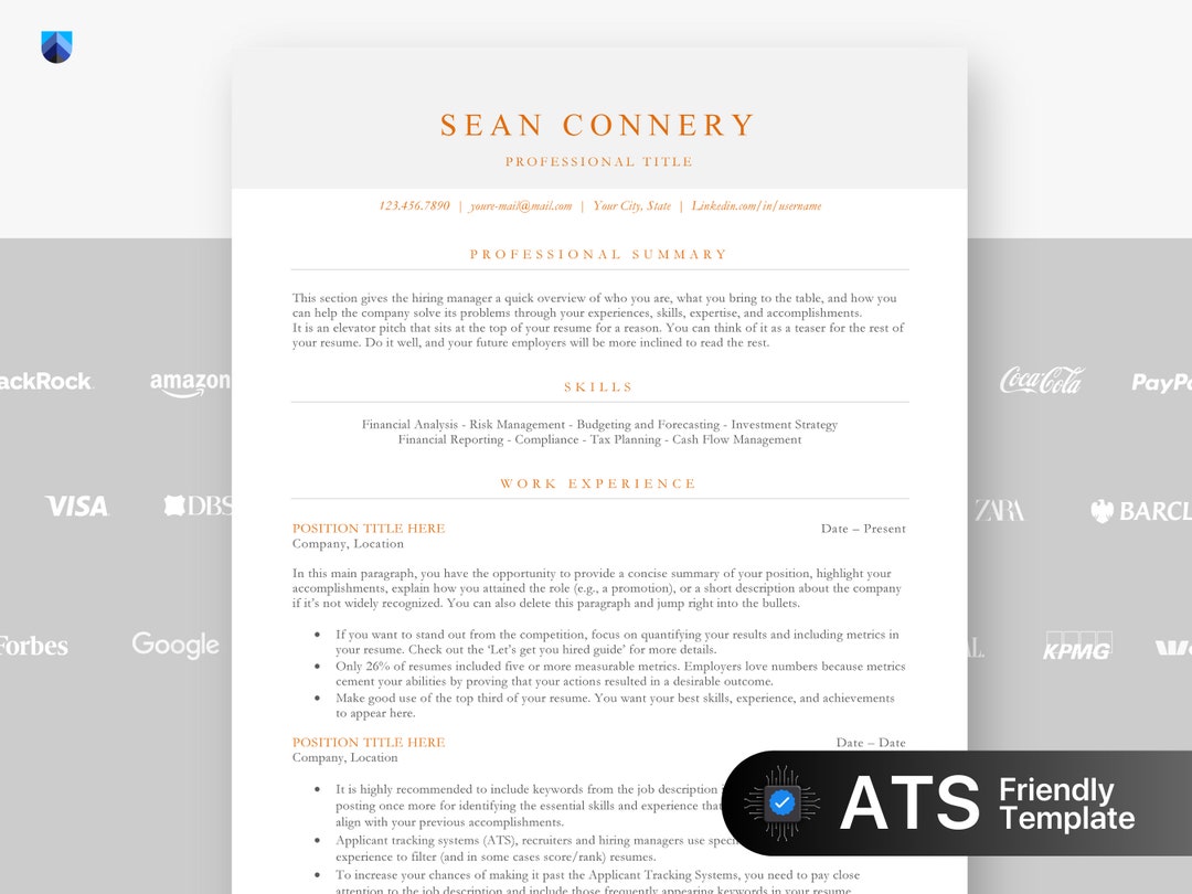 Modelo de currículo amigável ATS para currículo do Google Docs, Word e ...