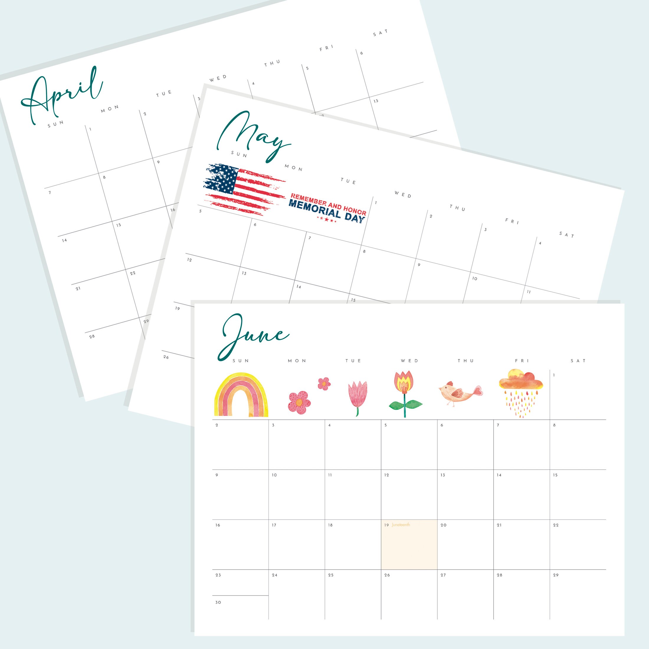 US Letter Printable 2024 Calendar, Letter Size Calendar, Watercolor ...