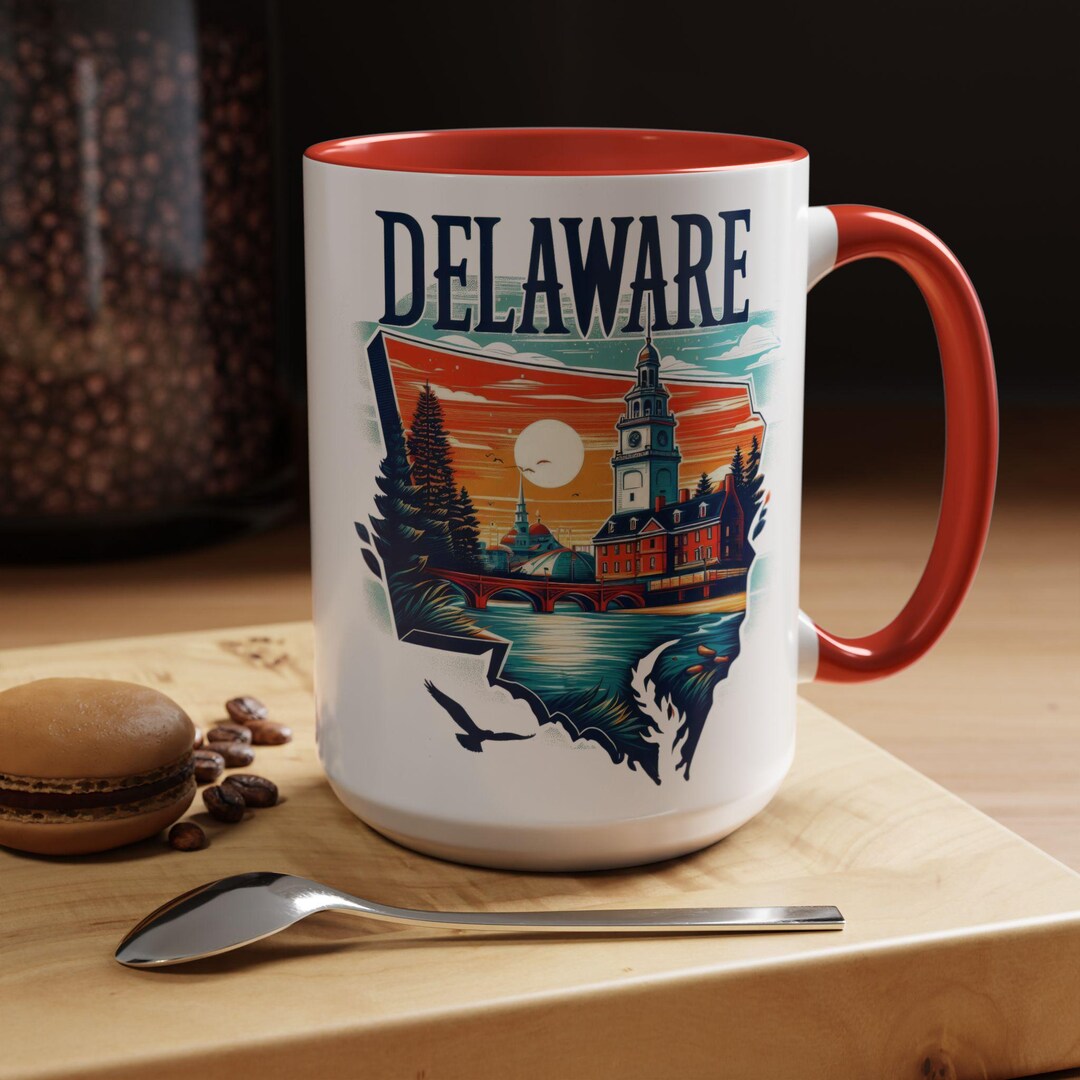 Delaware Map Accent Coffee Mug, State Souvenir Gift, 11-15oz Delaware ...