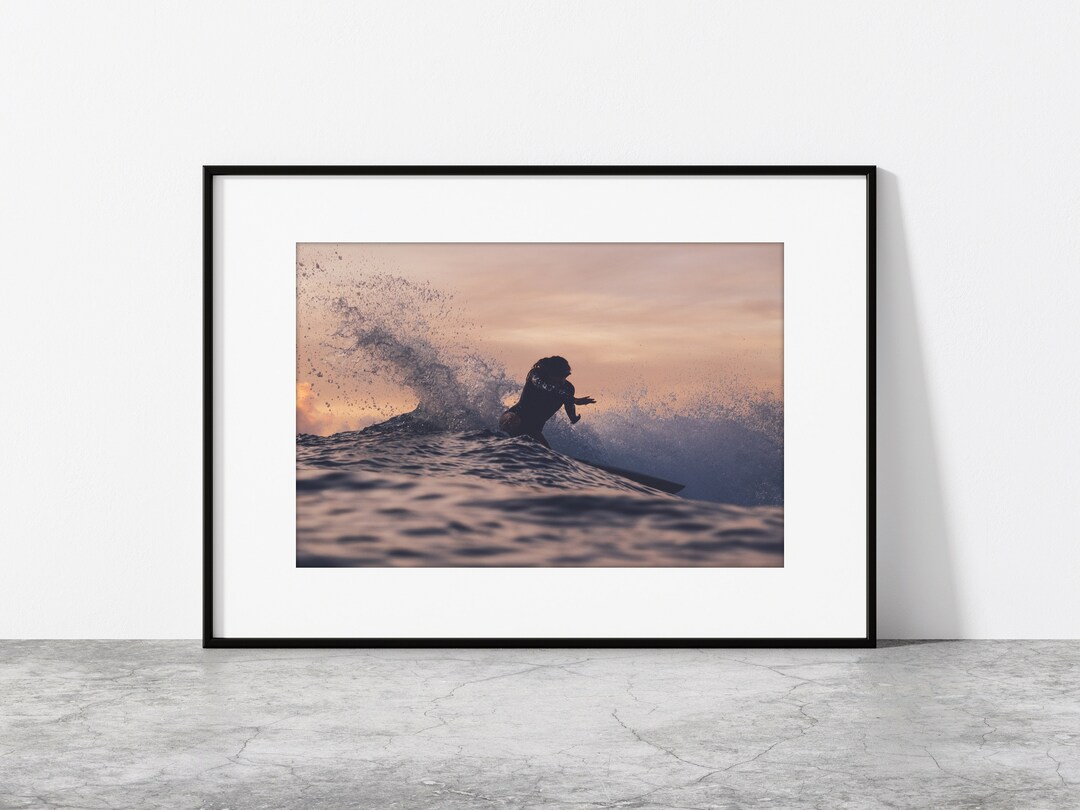 Woman Power Surfing Photo at Sunrise for Home.horizontal Minimalist ...