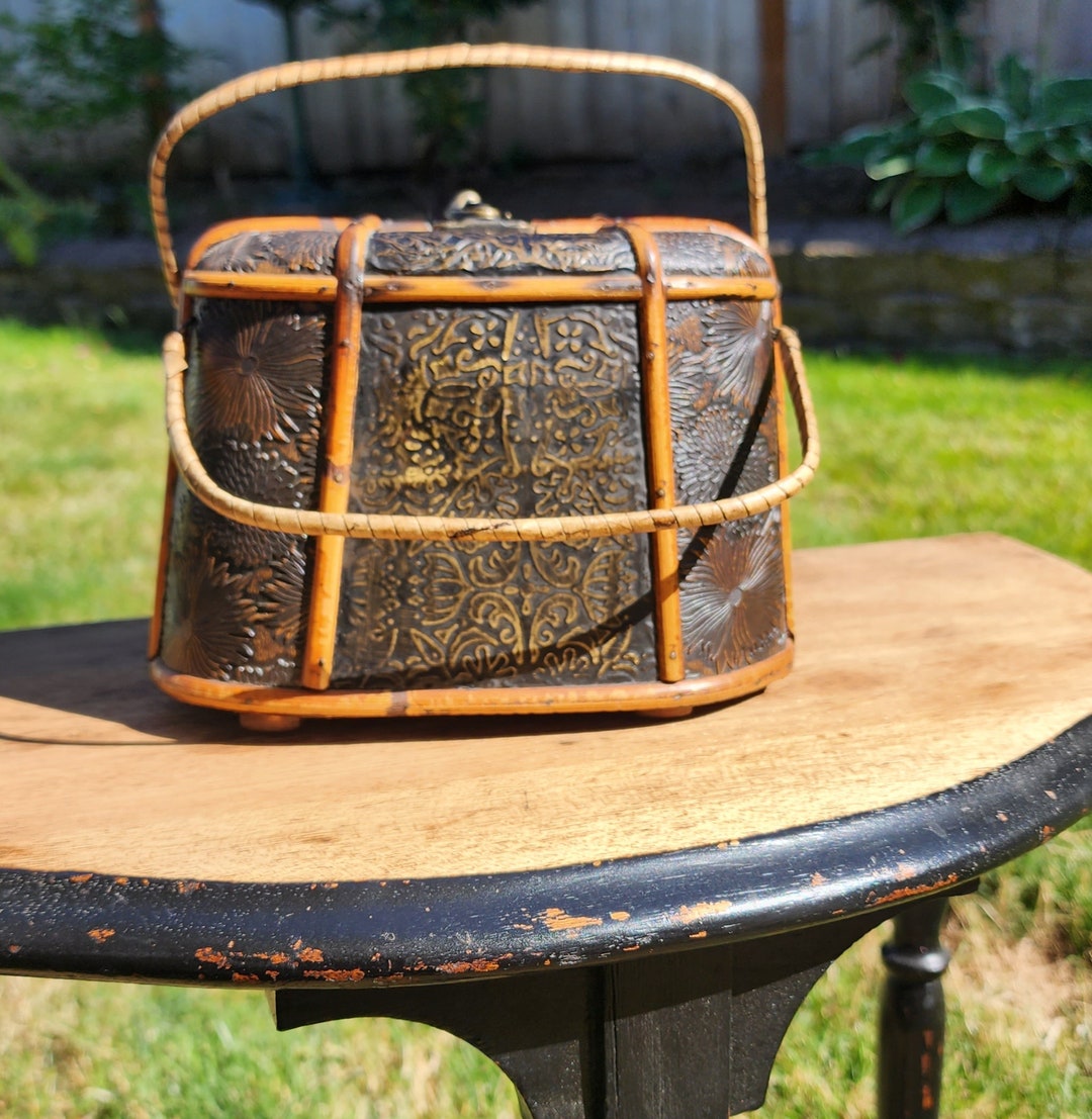 50s Wood and Leather Box Purse - Etsy