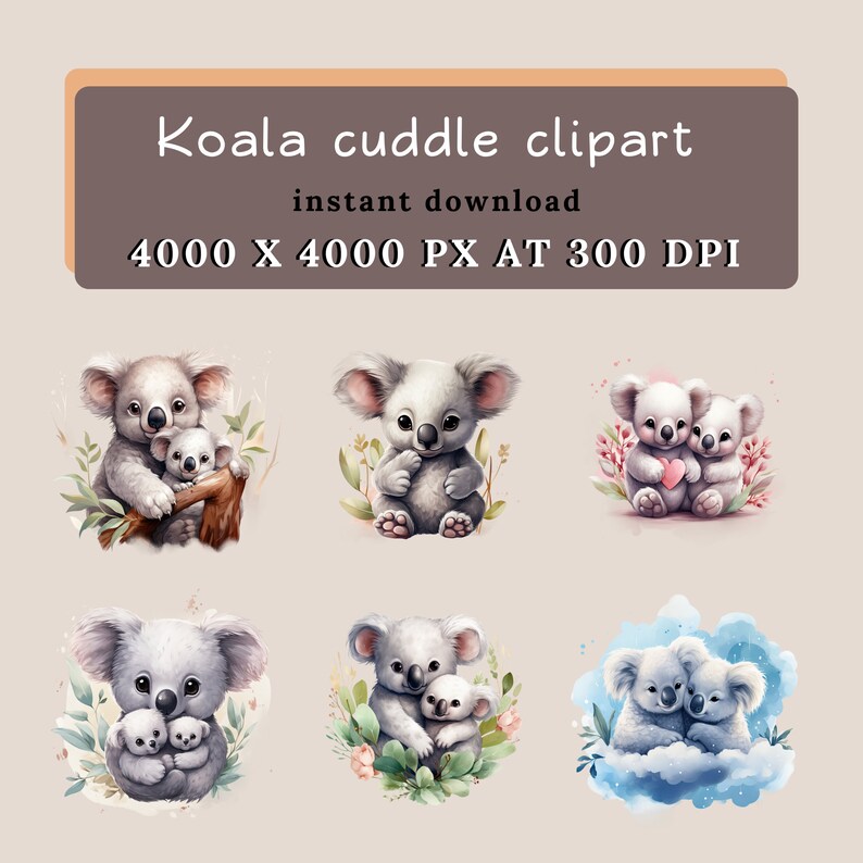 Set of 30 Koala Cuddle Clipart, Clipart of Koalas Cuddling, Bundle, Png ...