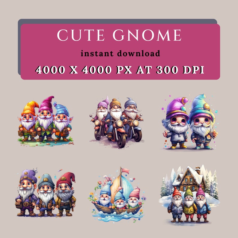 Set of 45 Cute-clipart Gnome, Cartoon Gnomes Bundle, Whimsical Gnome ...