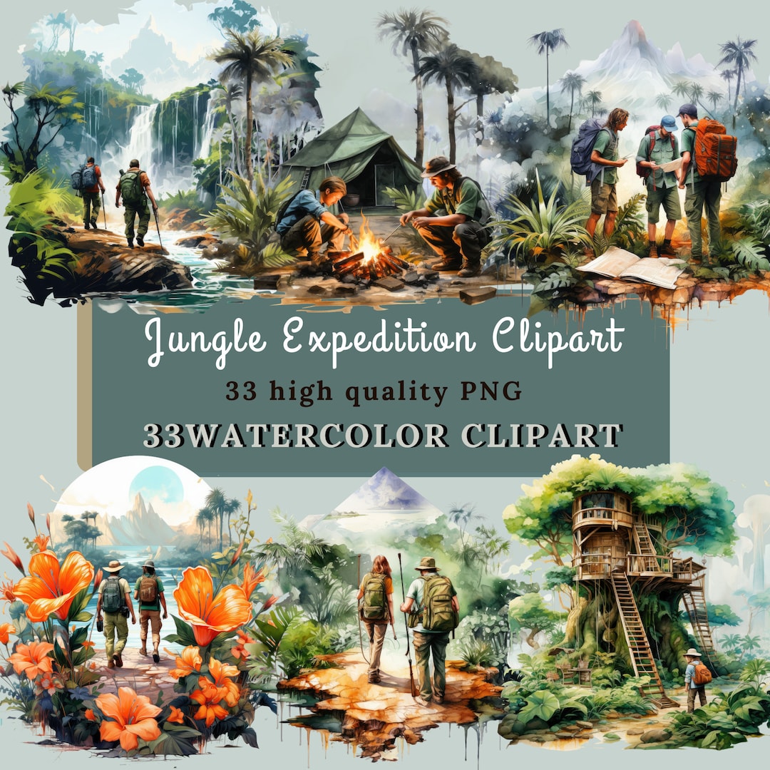 Set of 33 Jungle Expedition Clipart, a Jungle Clipart Bundle, Png ...