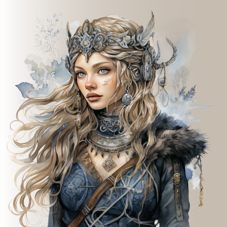 Set of 44 Astrid Viking Warrior Clipart, Viking Clipart Bundle, Fierce Female Viking, Watercolor ...