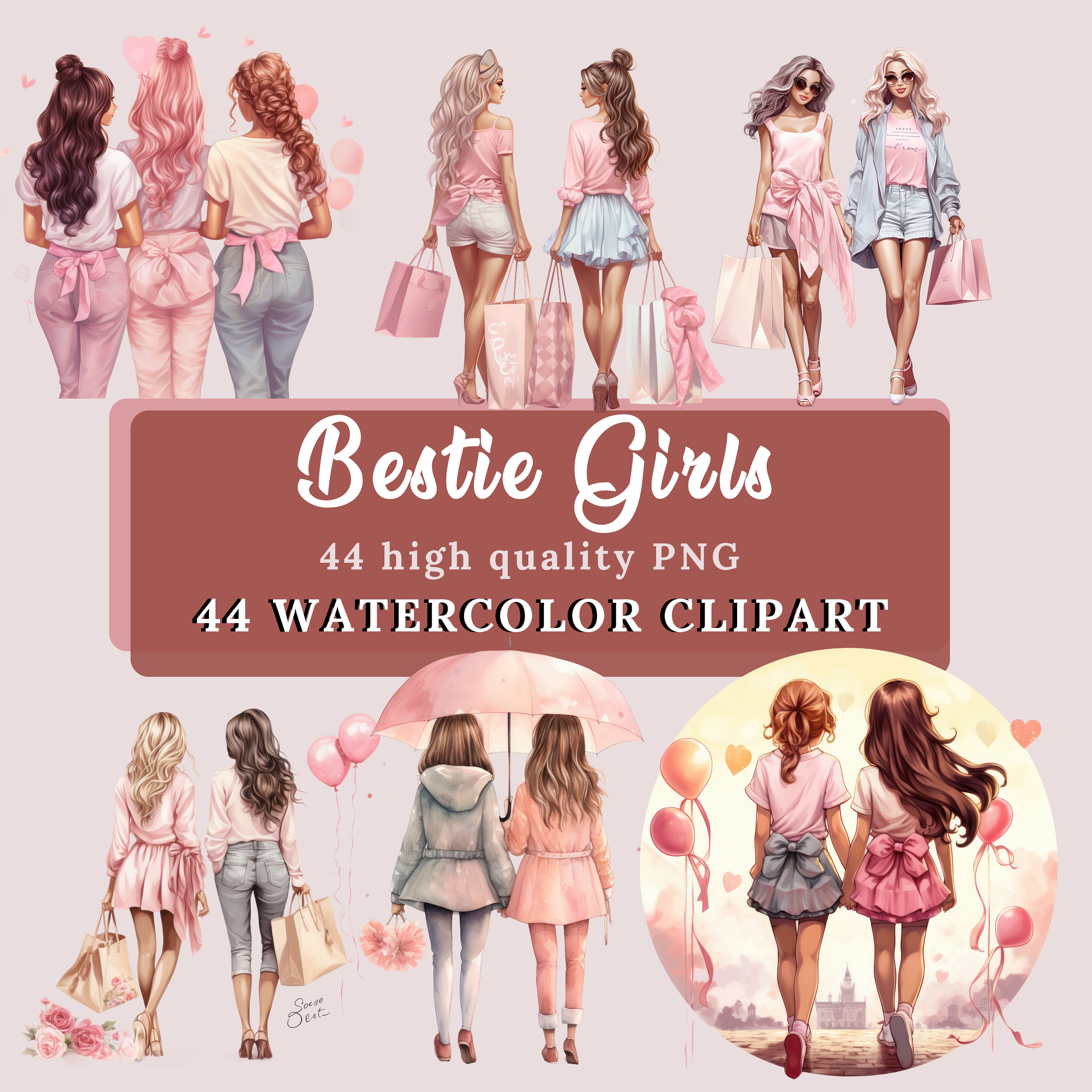 Set of 44 Bestie Girls Clipart, Bestie Girls Bundle, True Friendship ...
