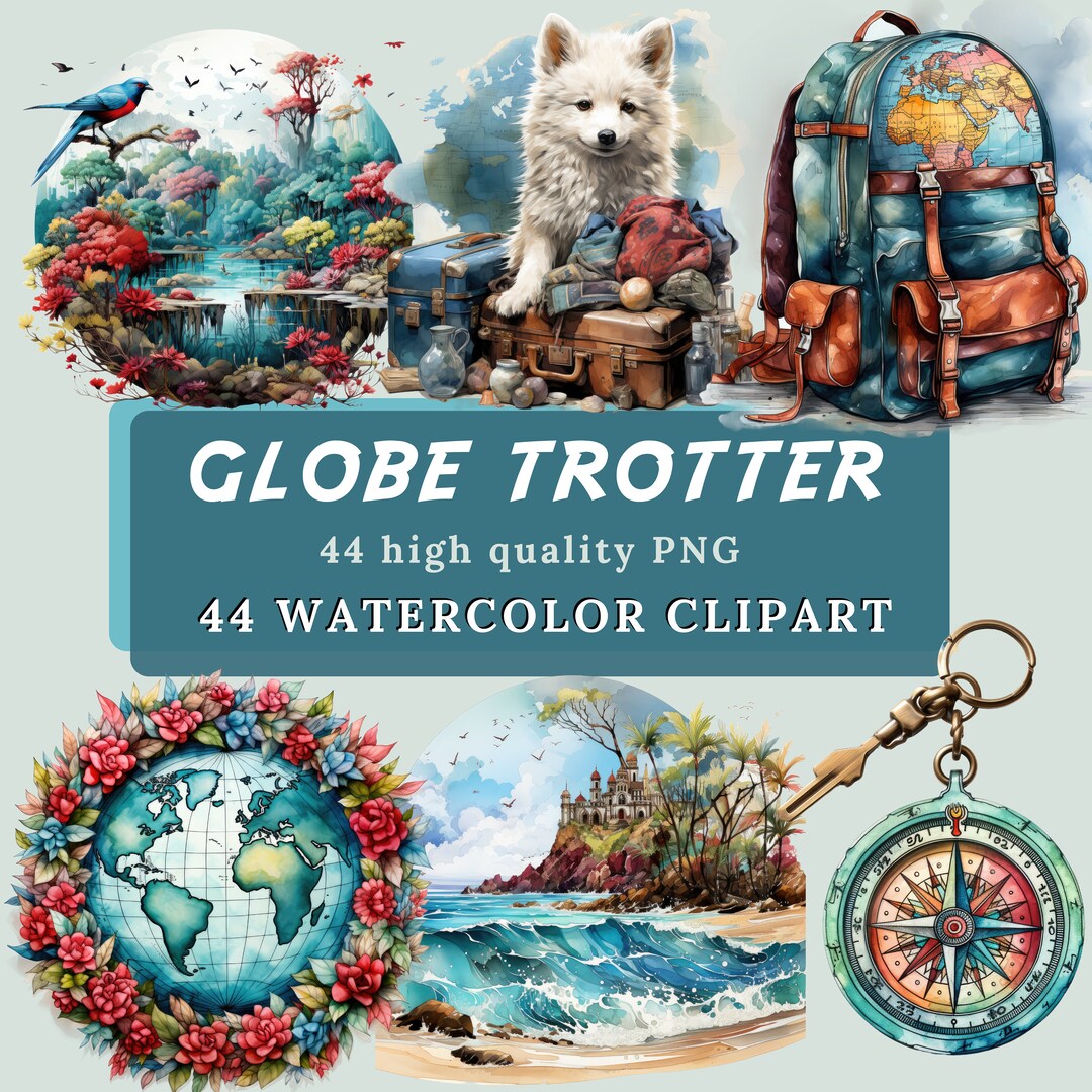 Set of 44 Globe Trotter Clipart, Travel-themed Illustrations, Creative ...