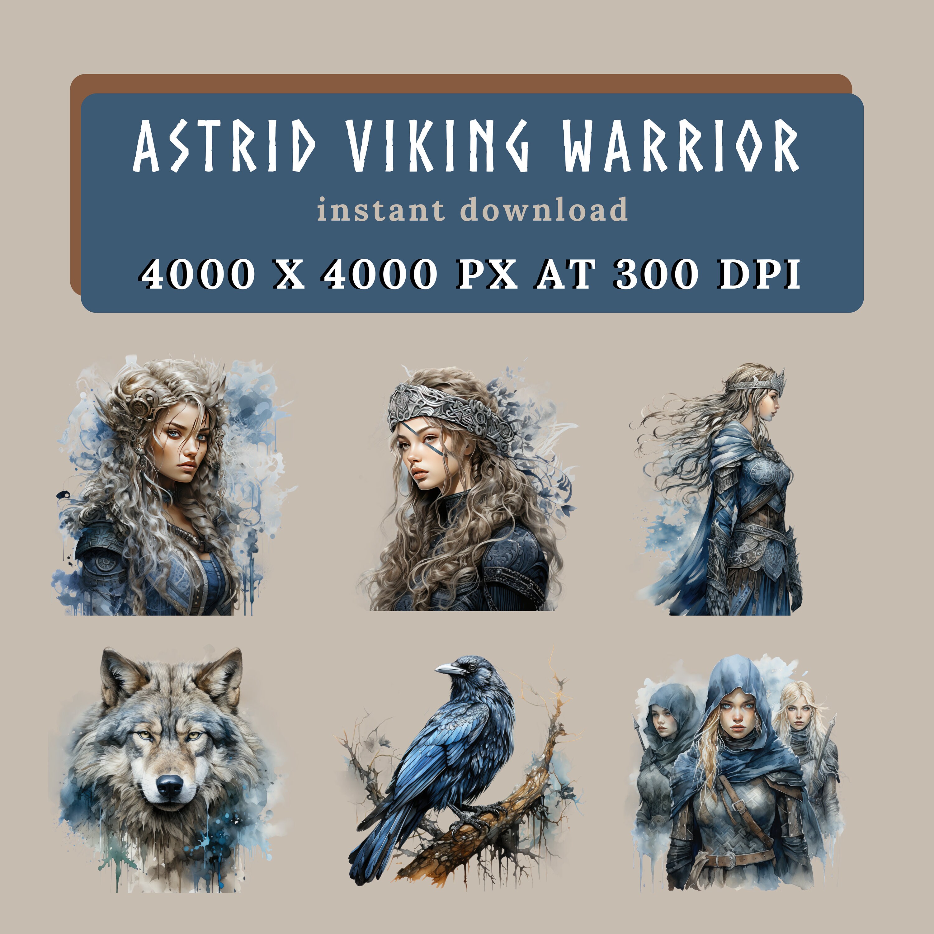 Set of 44 Astrid Viking Warrior Clipart, Viking Clipart Bundle, Fierce Female Viking, Watercolor ...