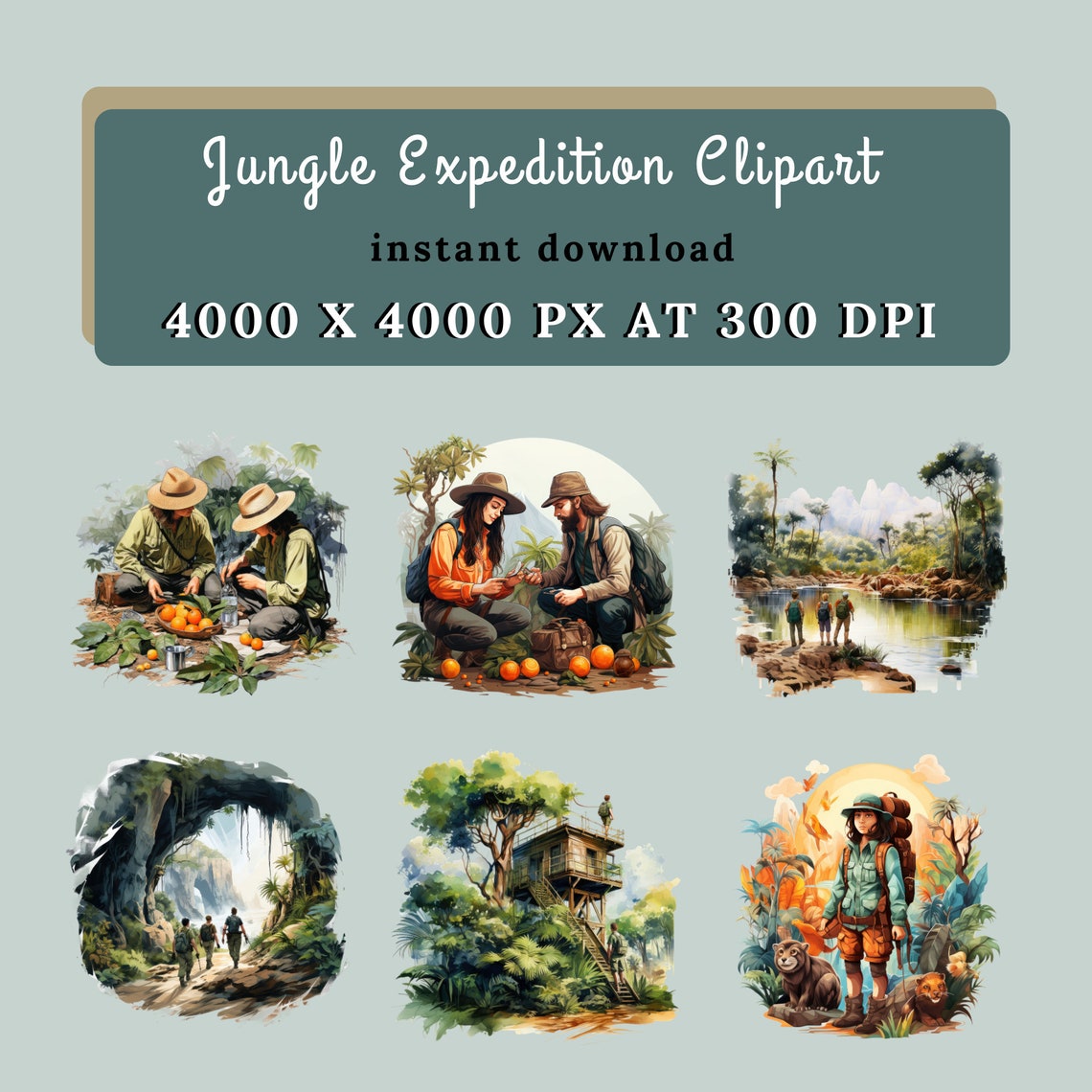 Set of 33 Jungle Expedition Clipart, a Jungle Clipart Bundle, Png ...
