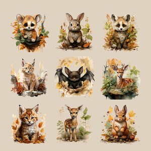 Set of 42 Fall Woodland Animals Clipart, Seasonal Design Bundle ...