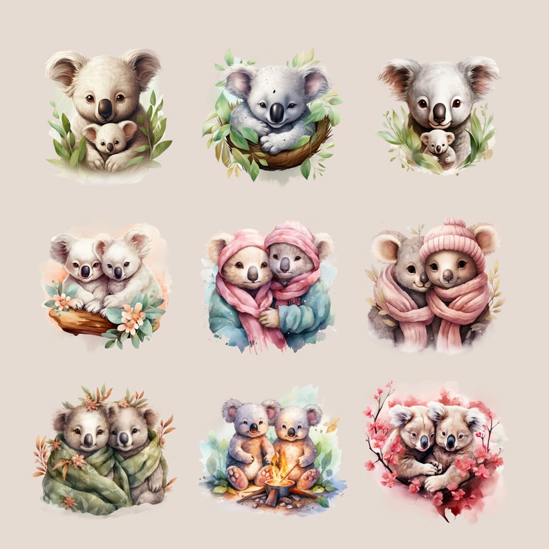 Set of 30 Koala Cuddle Clipart, Clipart of Koalas Cuddling, Bundle, Png ...