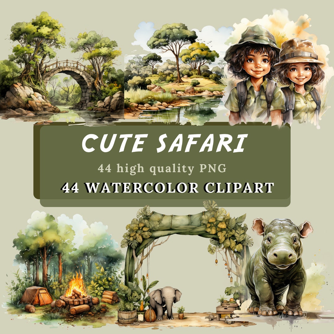 Set of 44 Cute Safari Clipart, Safari Adventure Clipart, Png Cutfile ...