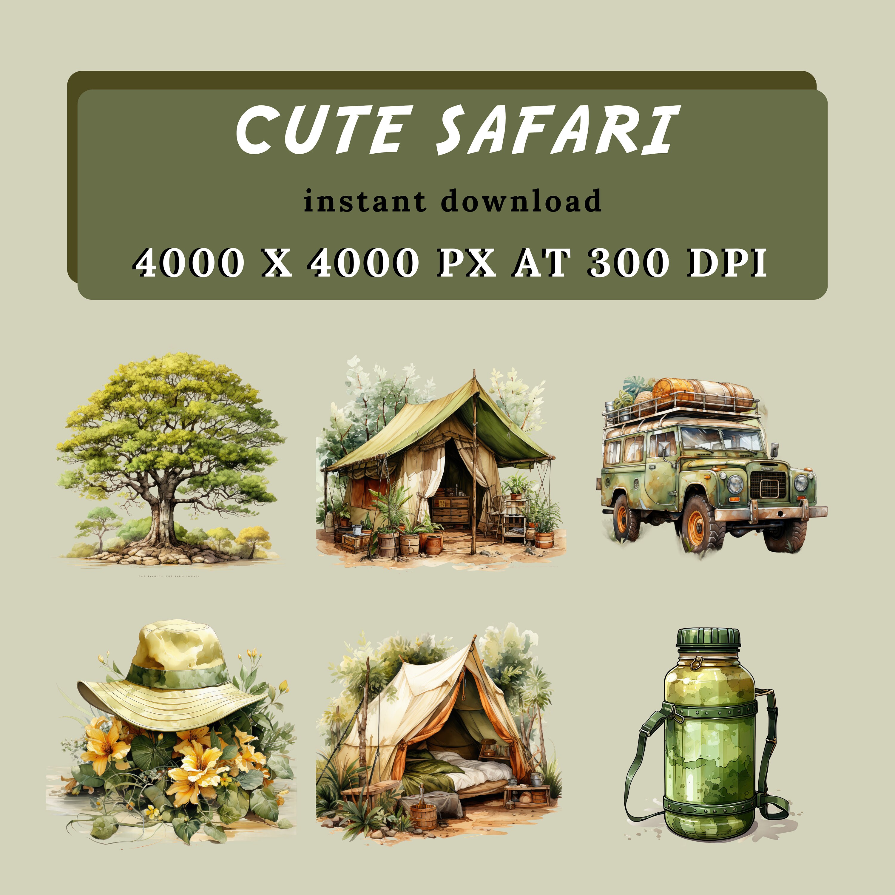 Set of 44 Cute Safari Clipart, Safari Adventure Clipart, Png Cutfile ...