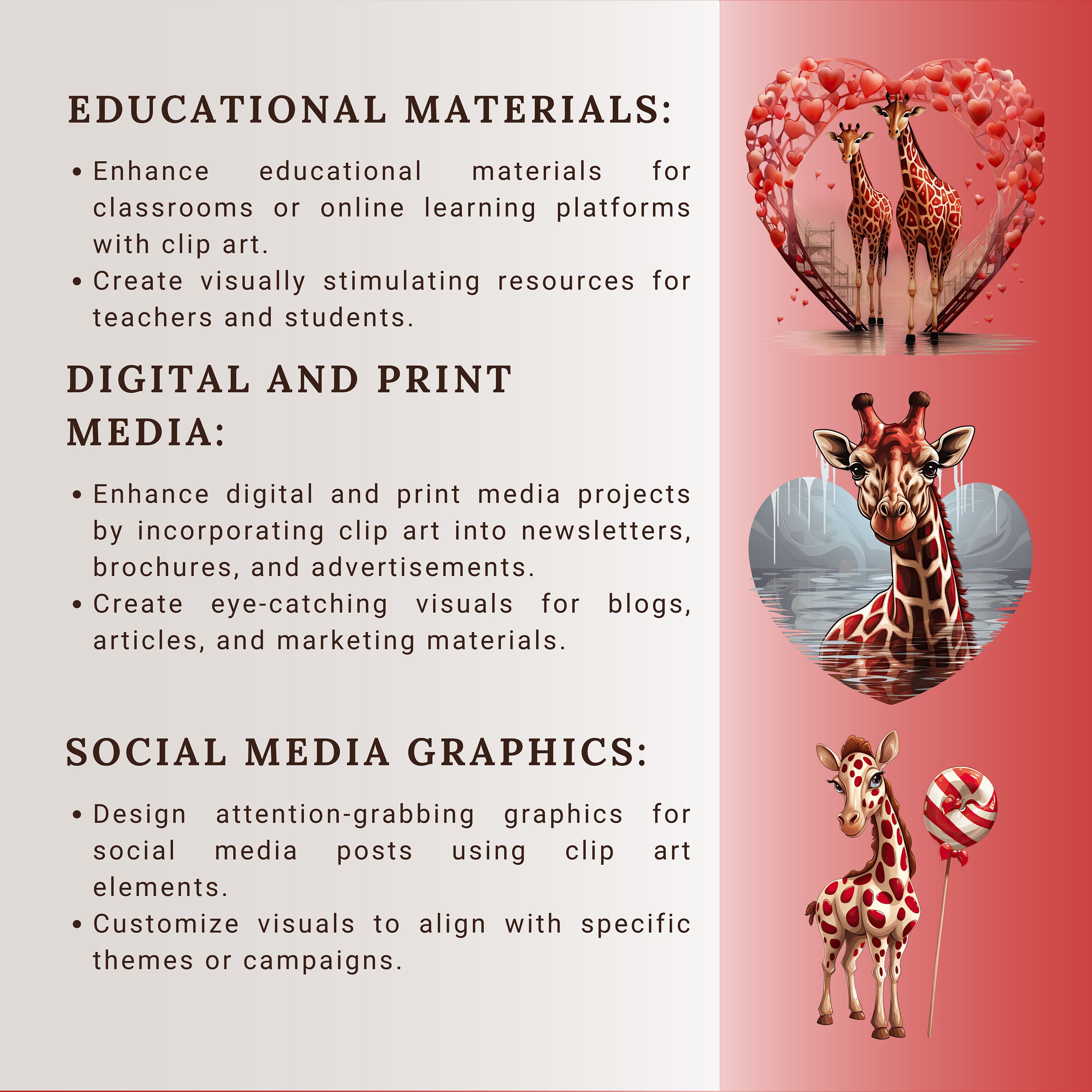 Set of 31 Giraffe With Heart Patterns Clipart, Exclusive Clipart ...