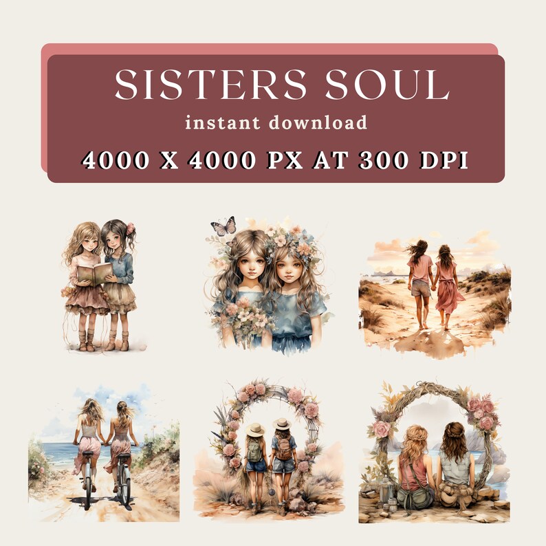 Set of 44 Sisters Soul Clipart, Bundle, Sisterly Love Clipart ...