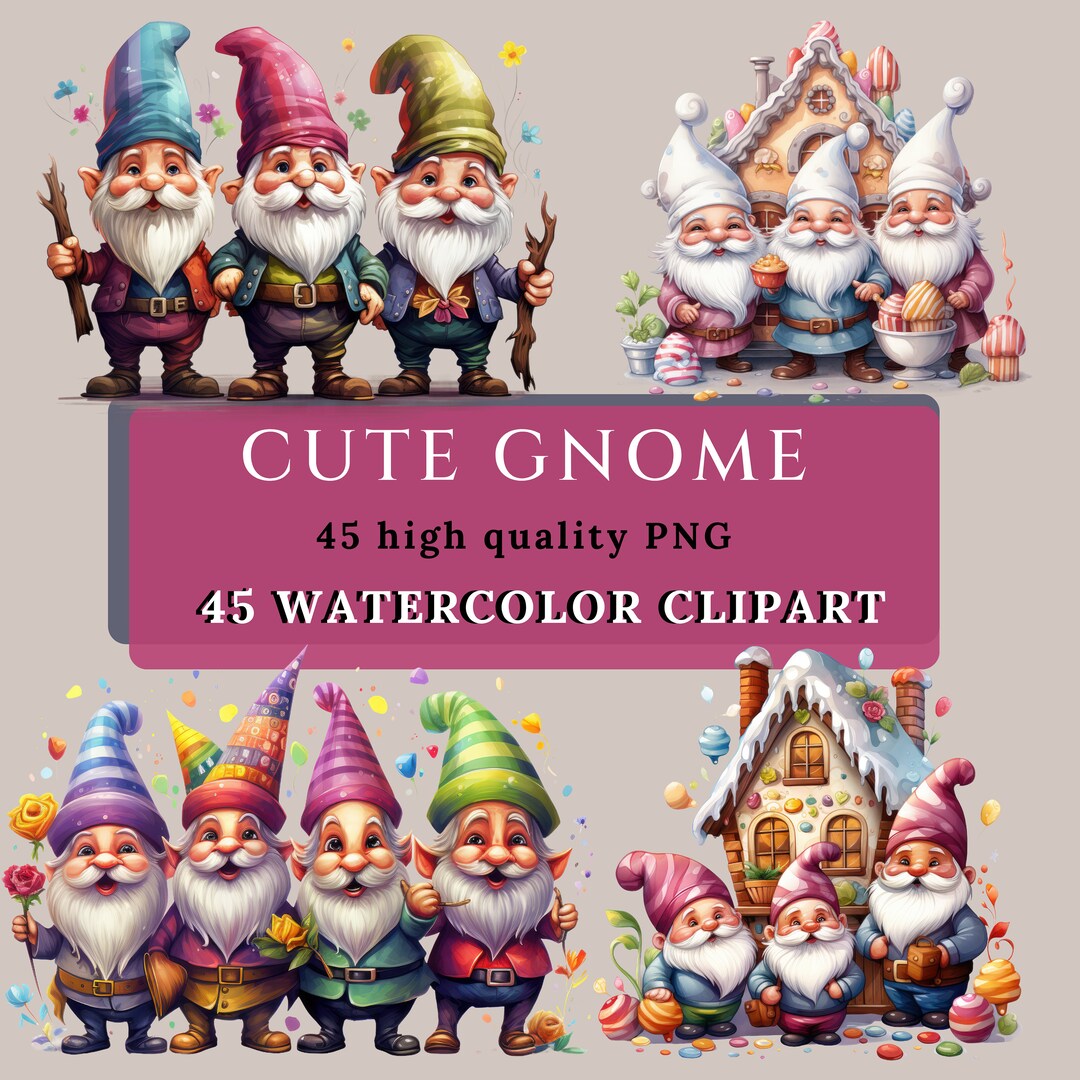 Set of 45 Cute-clipart Gnome, Cartoon Gnomes Bundle, Whimsical Gnome ...