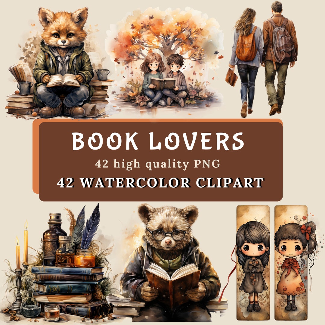 Set of 42 Book Lovers Clipart, Book-themed Illustrations, Digital ...