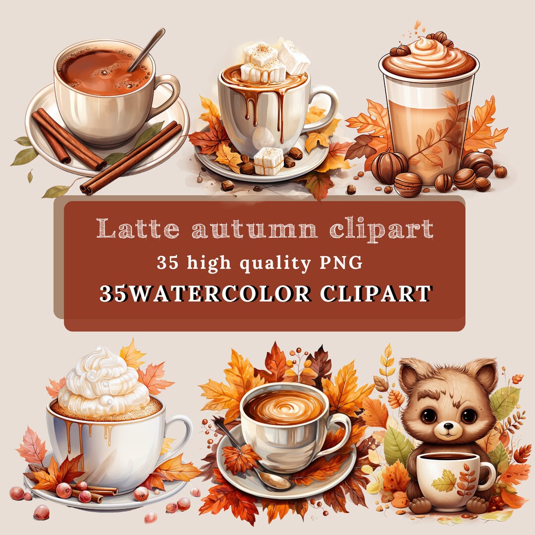 Set of 30 Latte Autumn Clipart, Fall-themed Bundle, Cozy Latte Elements ...