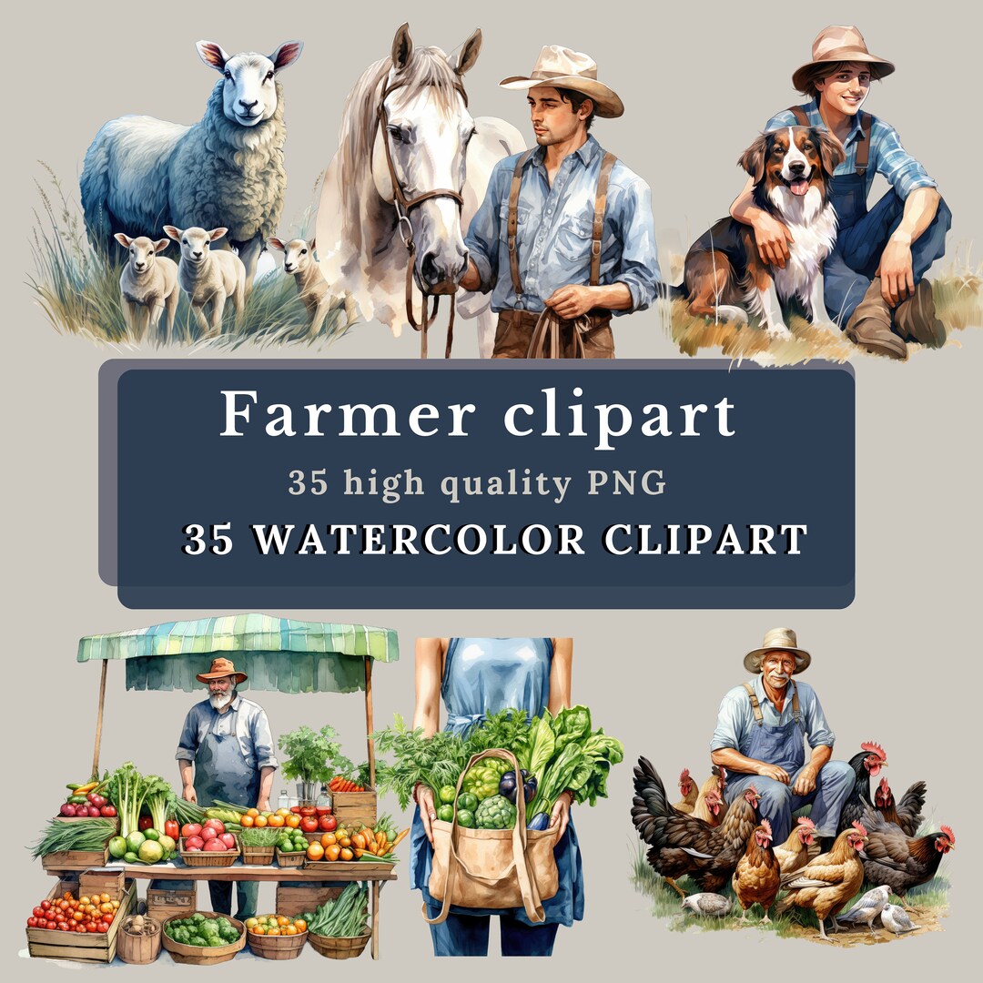 Set of 35 Farmer Clipart, Rural Clipart Bundle, Agriculture Designs ...