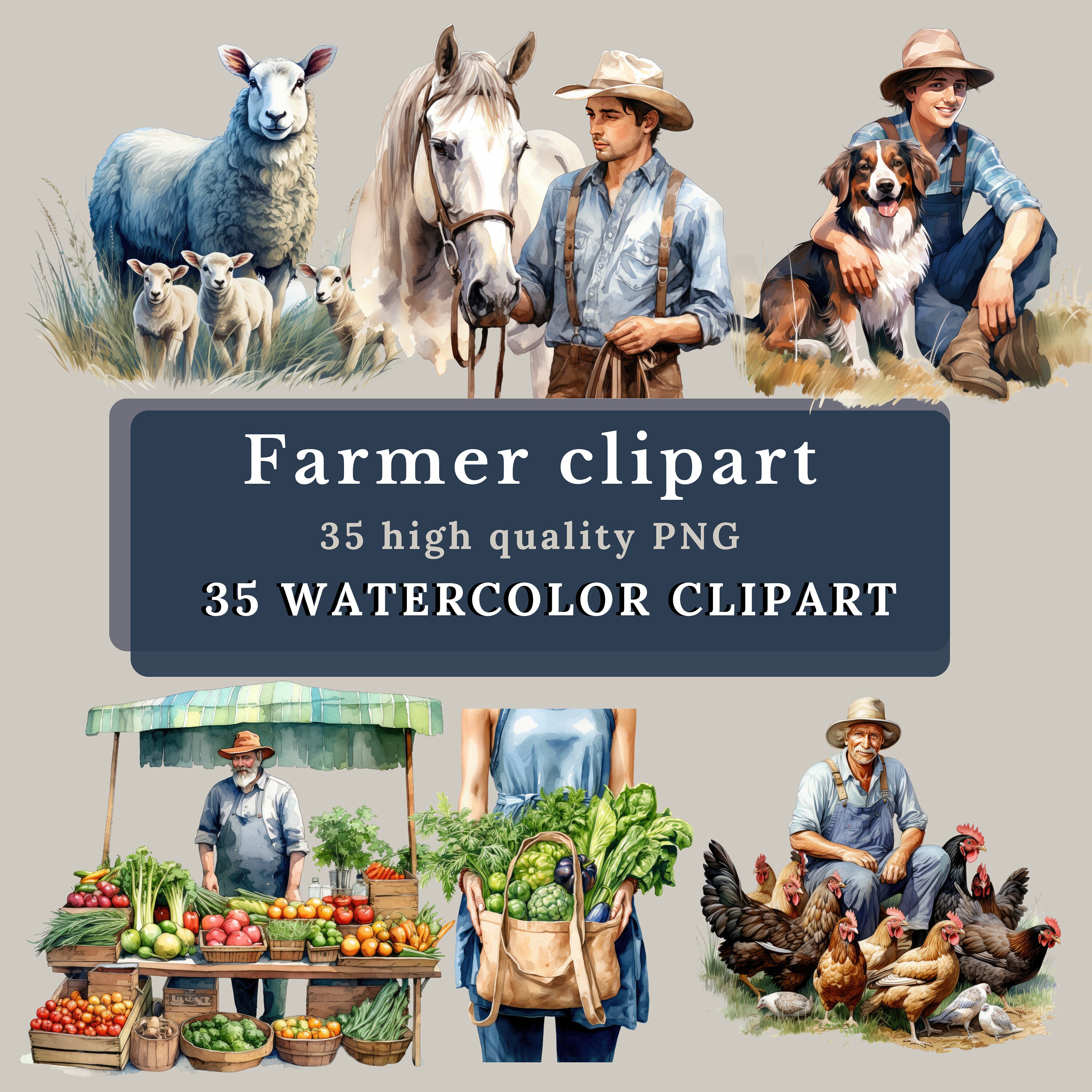 Set of 35 Farmer Clipart, Rural Clipart Bundle, Agriculture Designs ...