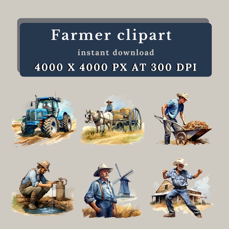 Set of 35 Farmer Clipart, Rural Clipart Bundle, Agriculture Designs ...