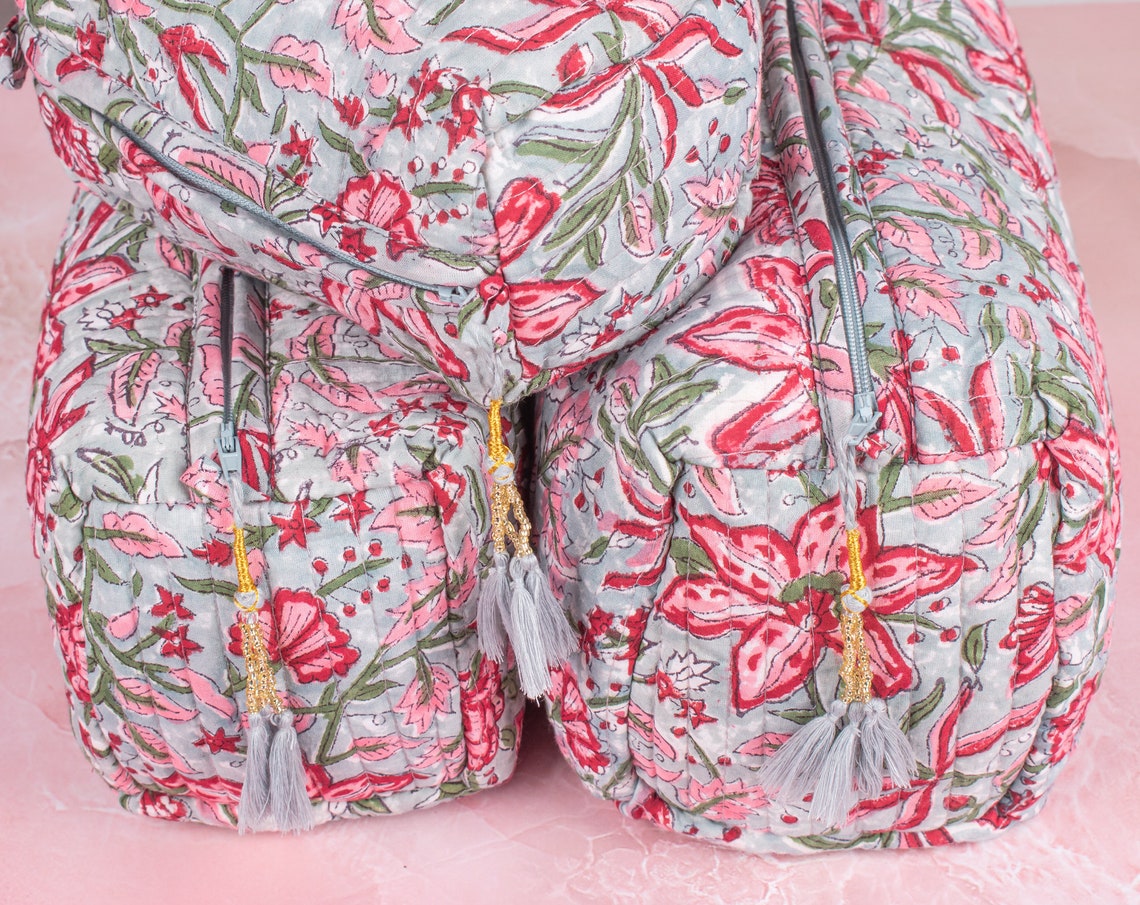 Set of 3 Pieces Women Pouch Quilted Makeup Bag Set Handmade - Etsy