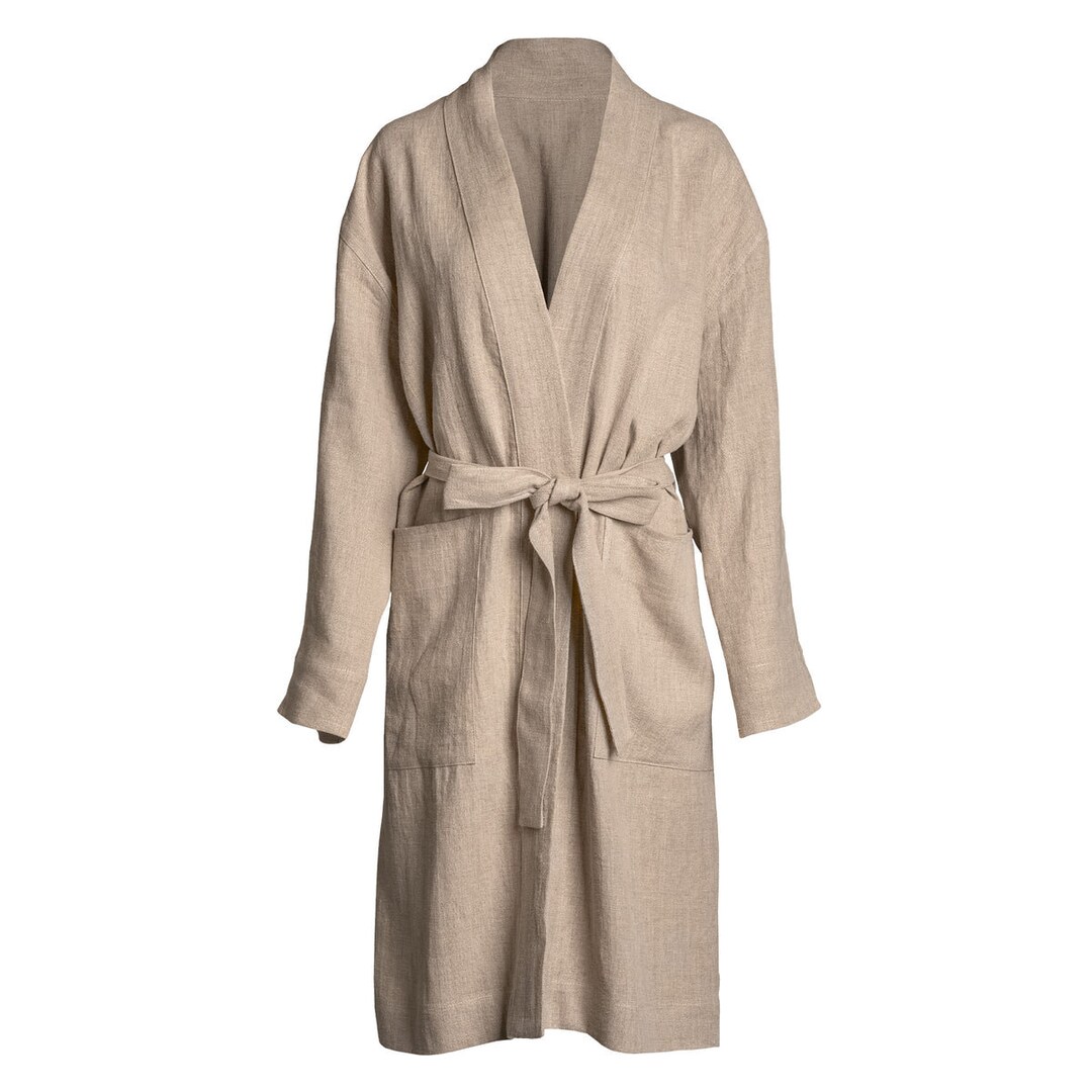 100 % Linen Bathrobe: Long Linen Robe for Men, Kimono Design ...
