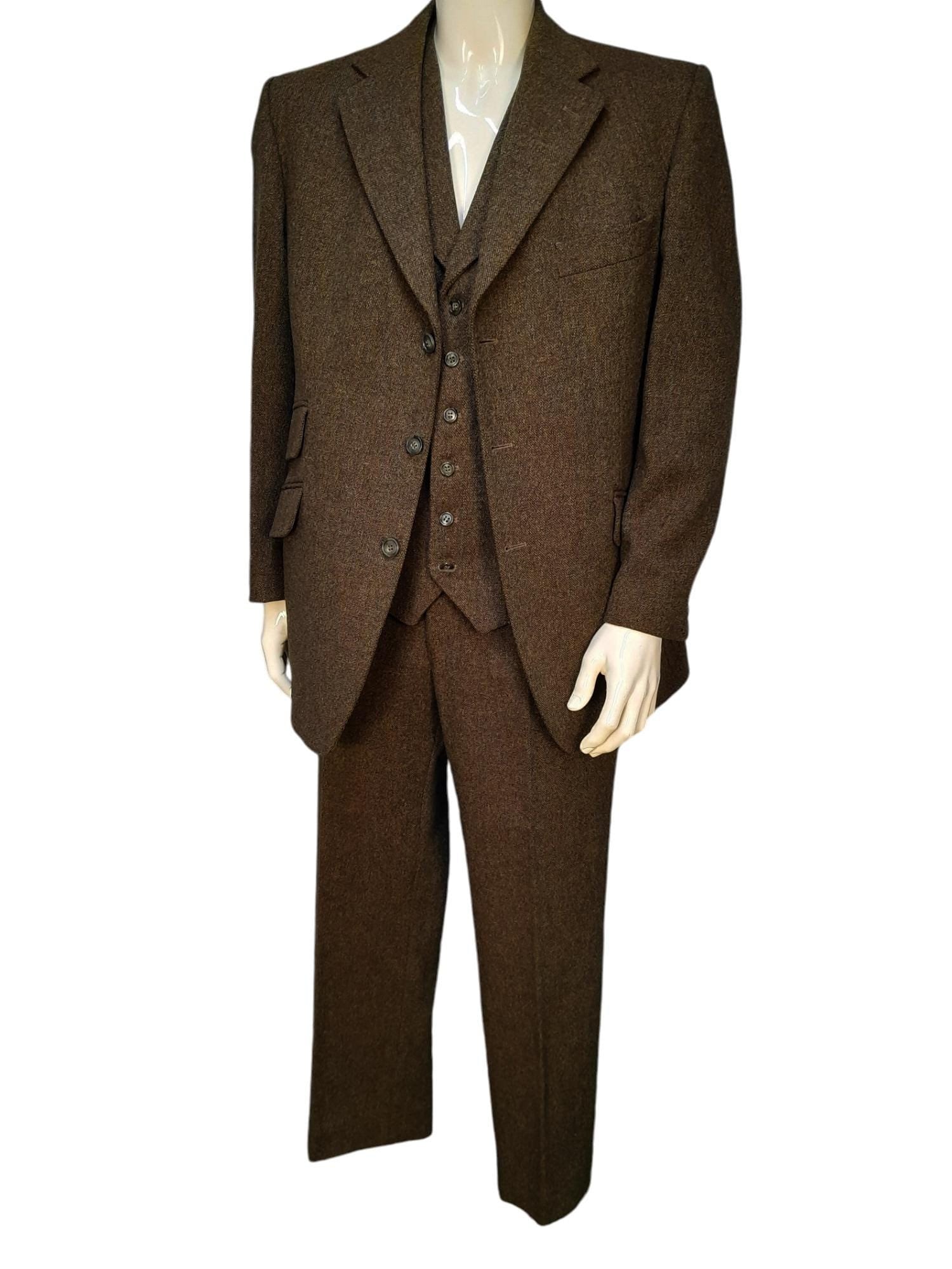 Men's 1930s Retro Brown Wool Suit . Brown 3 Piece Suit.woolen Suit ...