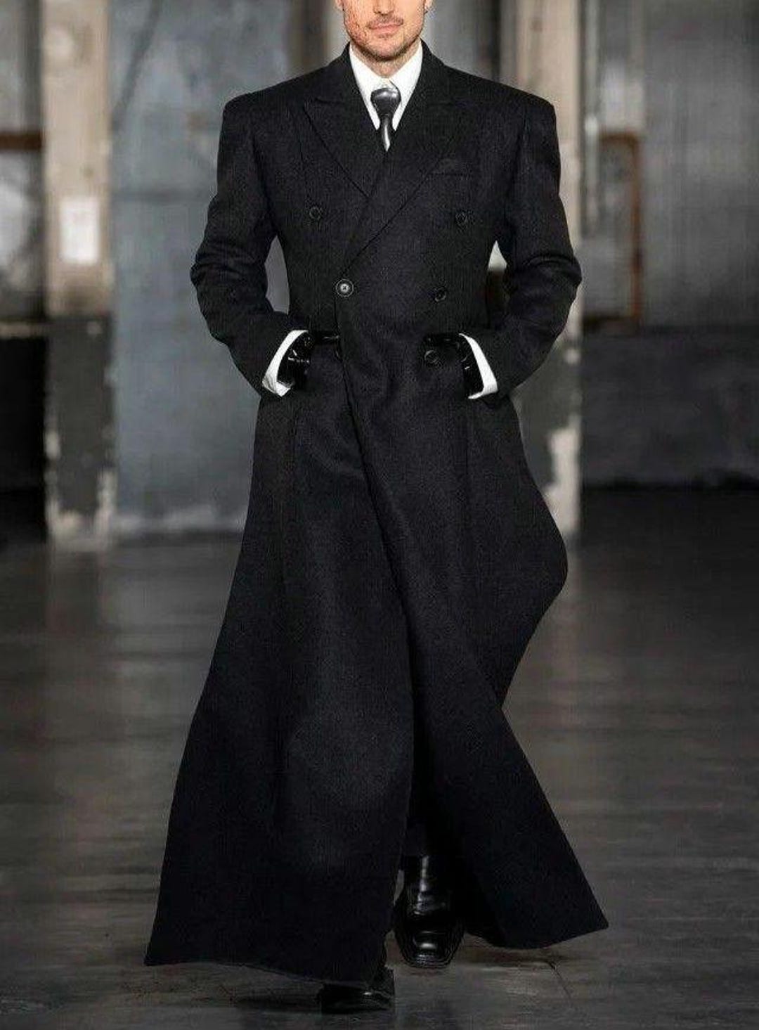 Men's Overcoat.wool Long Coat. Vampire Costume. Ghost Look Costume ...