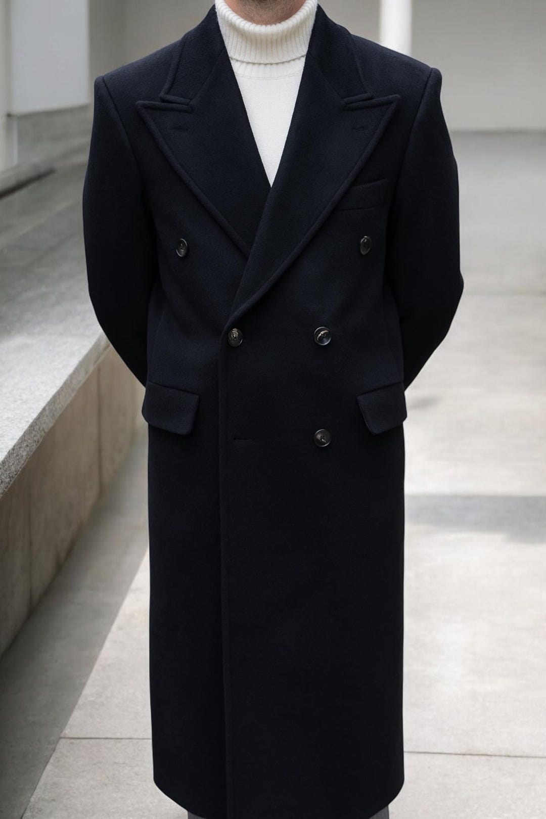 1920' Unisex Long Black Wool Coat, Woolen Long Coat, Winter's Coat, Men ...