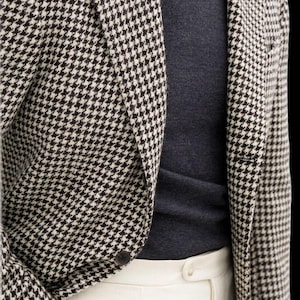 Unisex Black White Houndstooth Vintage Single Breasted Blazer Regular Fit Winter Blazer for Men ...